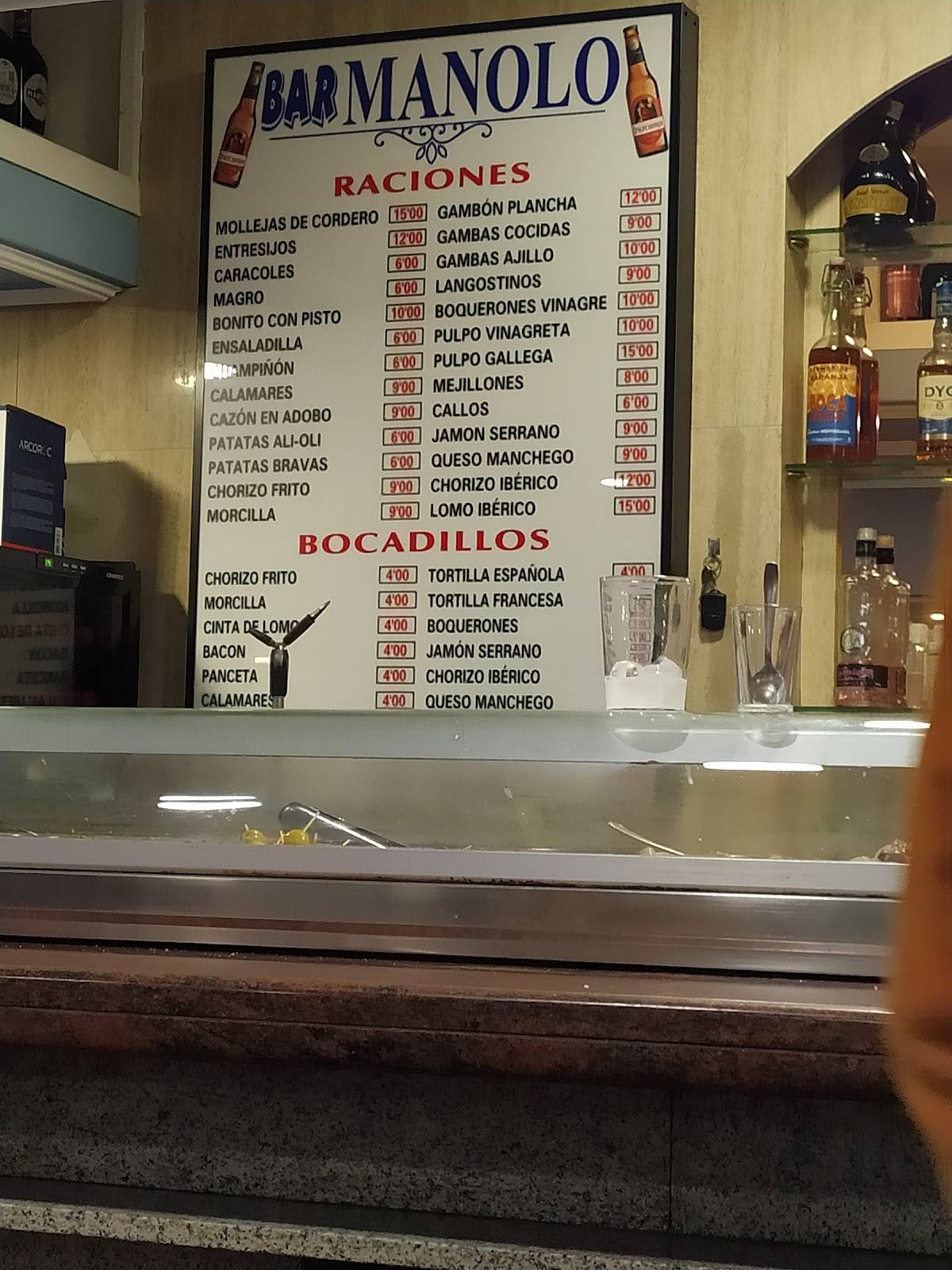 Carta de Bar Manolo, Ajalvir, Pl. de la Villa