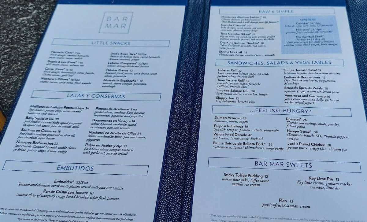 Menu at Bar Mar, Chicago