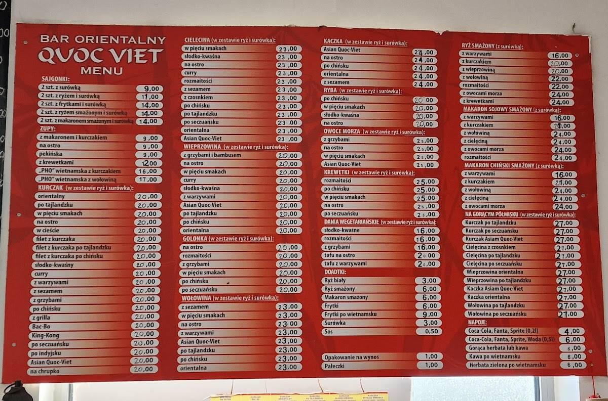 Menu at Bar Orientalny Quoc Viet, Stryków