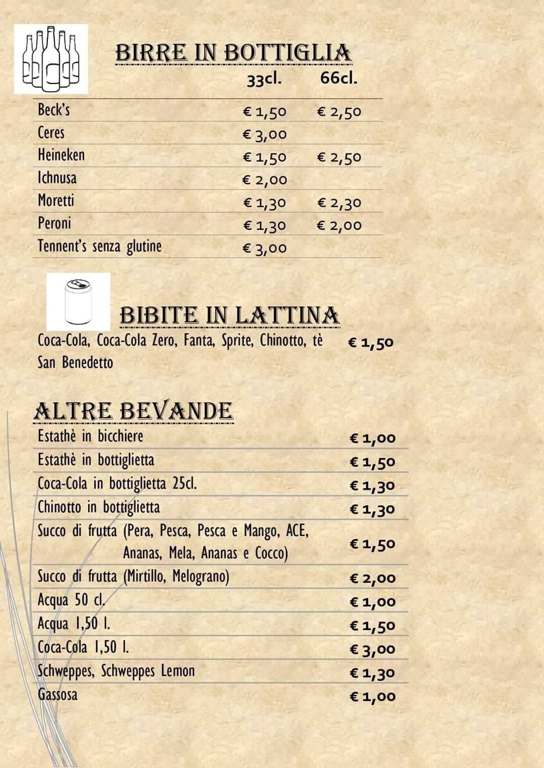 Menu da Bar Panineria Birreria Da Andrea (Te Ndrica), Piana degli Albanesi