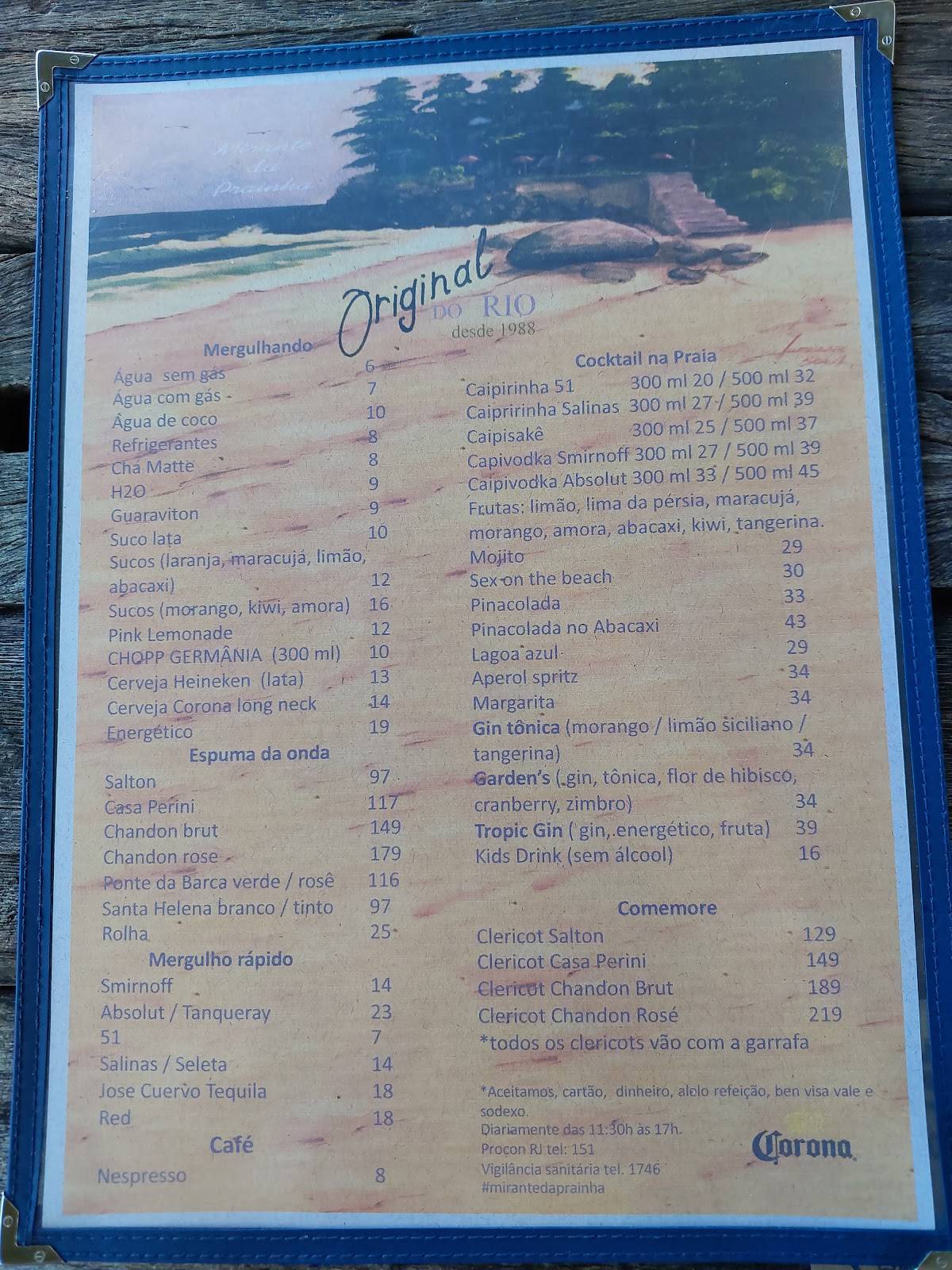Menu em Bar e Restaurante Mirante da Prainha, Rio de Janeiro