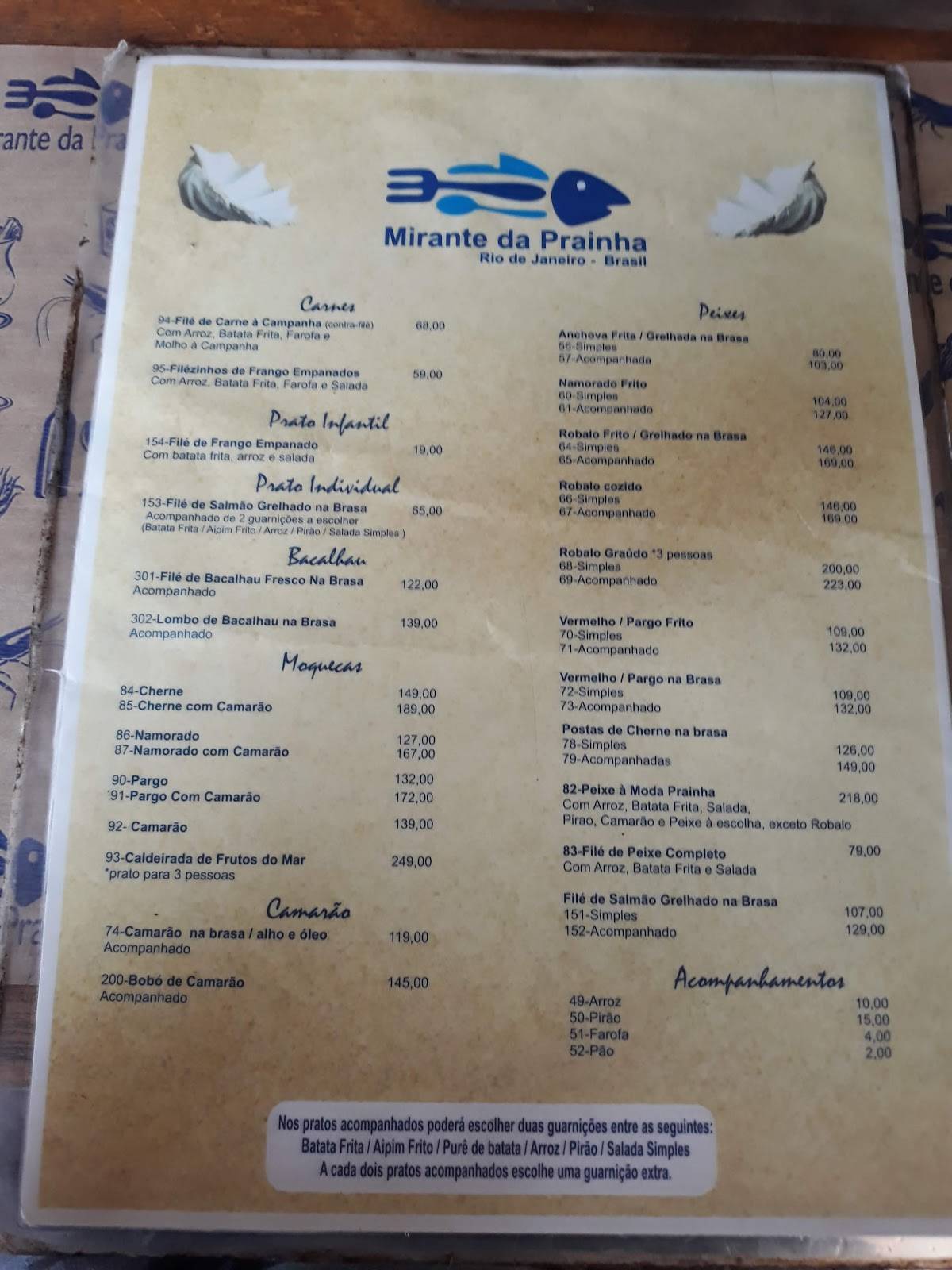 Menu em Bar e Restaurante Mirante da Prainha, Rio de Janeiro