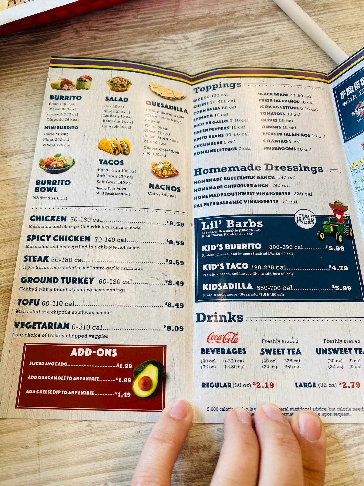 Menu at Barberitos, Greenville, 401 E Stone Ave Unite H