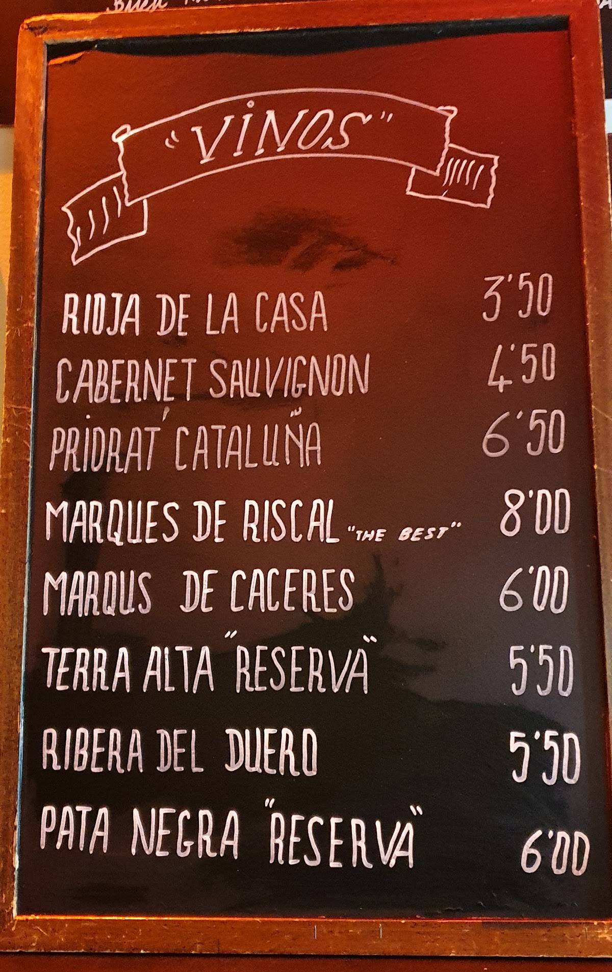 Menu at Bodega Biarritz 1881 restaurant, Barcelona, Carrer Nou de Sant ...