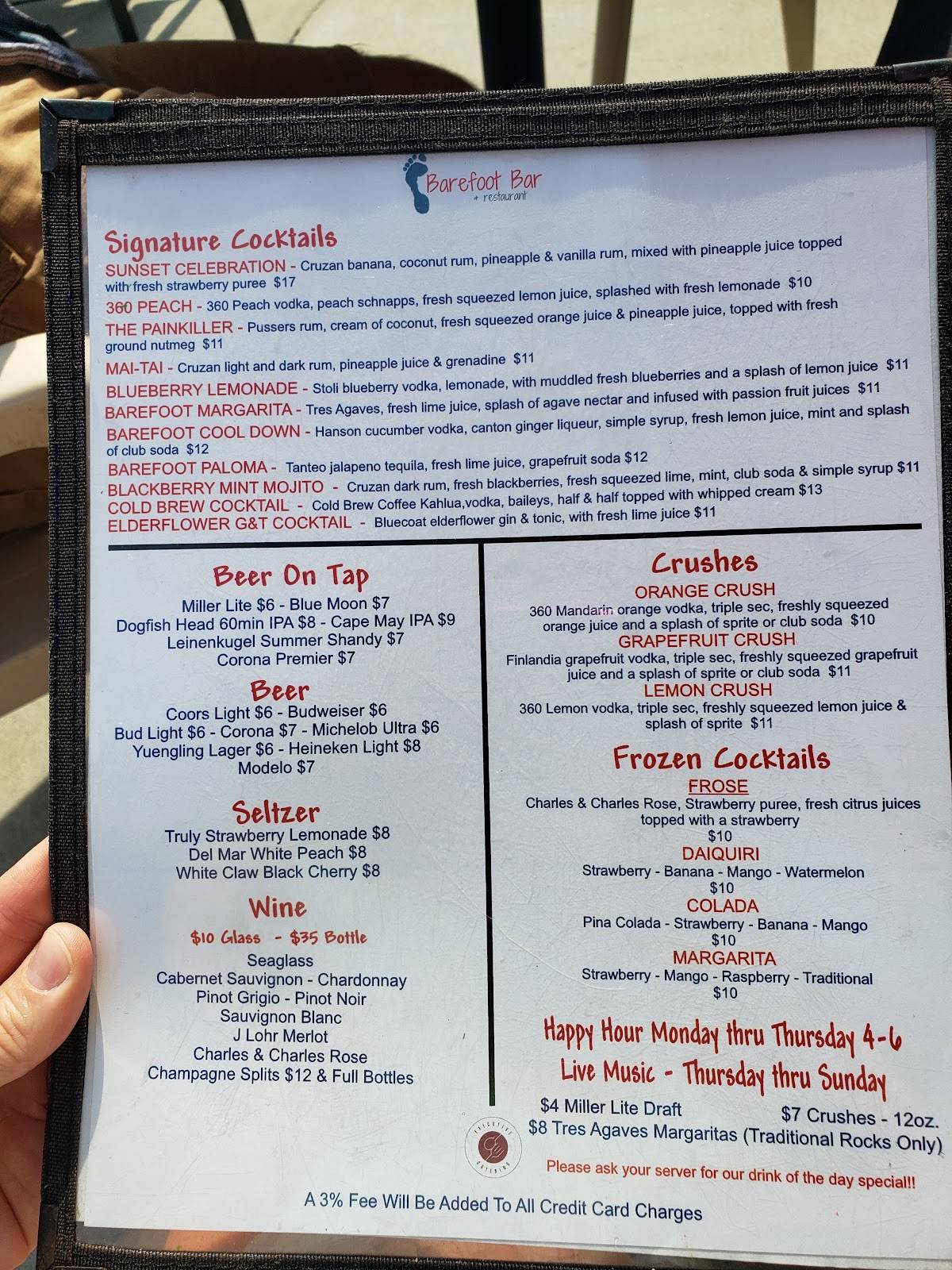 Menu at Barefoot Bar & Restaurant, Cape May