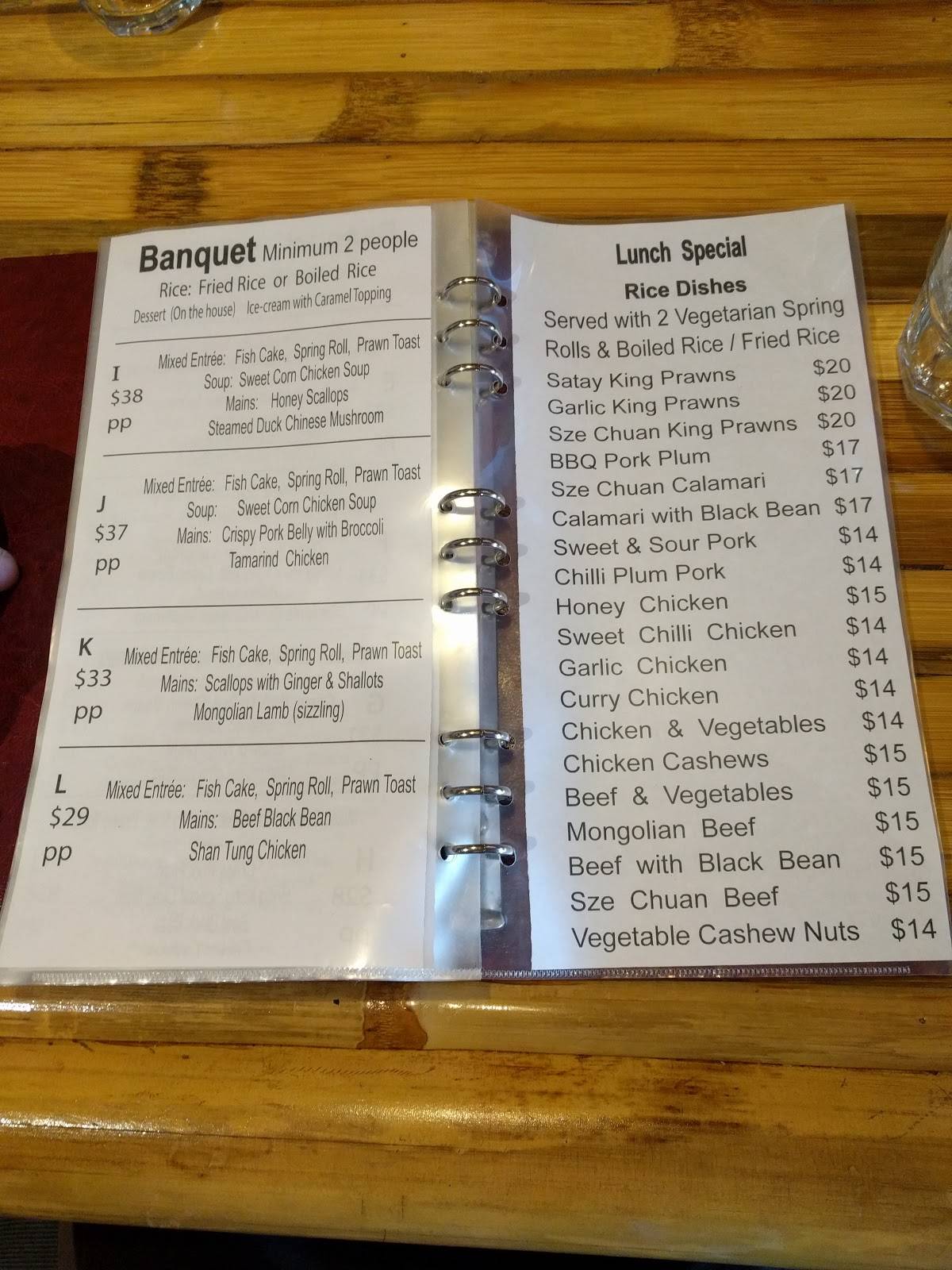 Menu at Bargara Asian Cuisine, Bargara