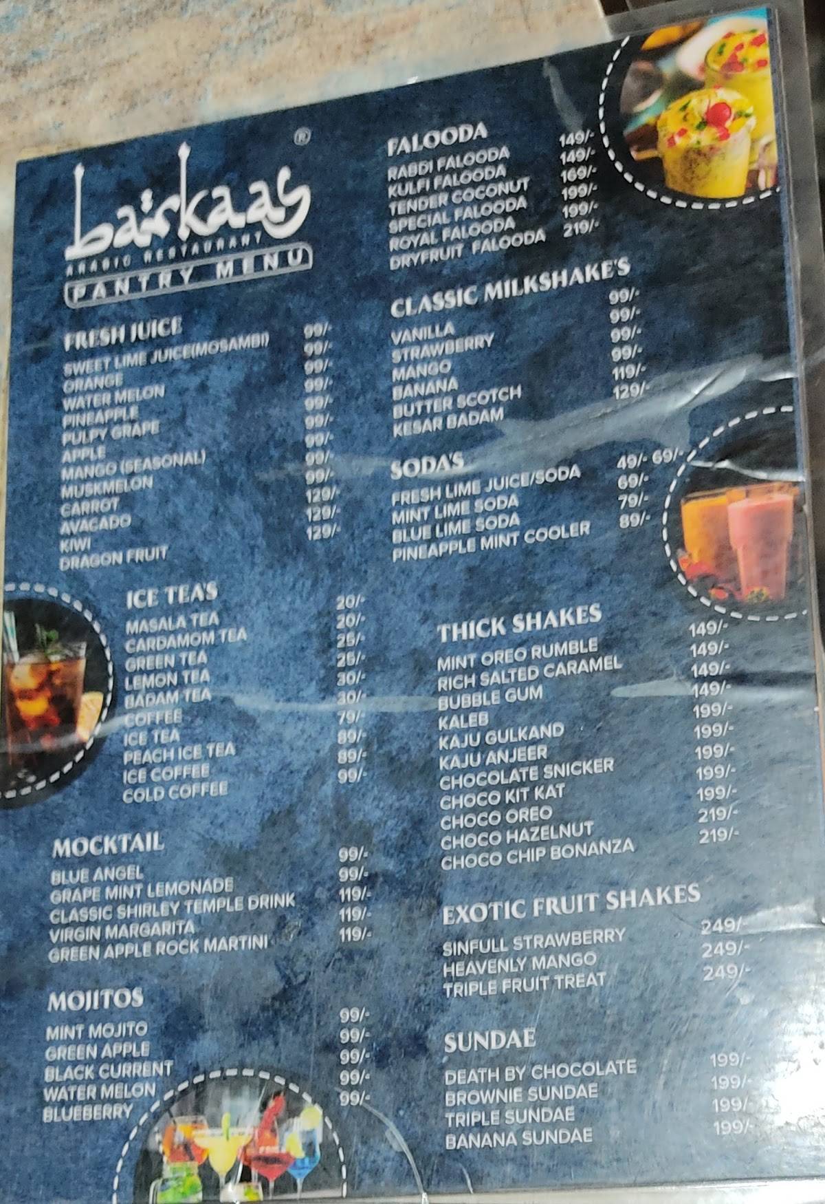 Menu at Barkaas Arabic Restaurant, Nellore