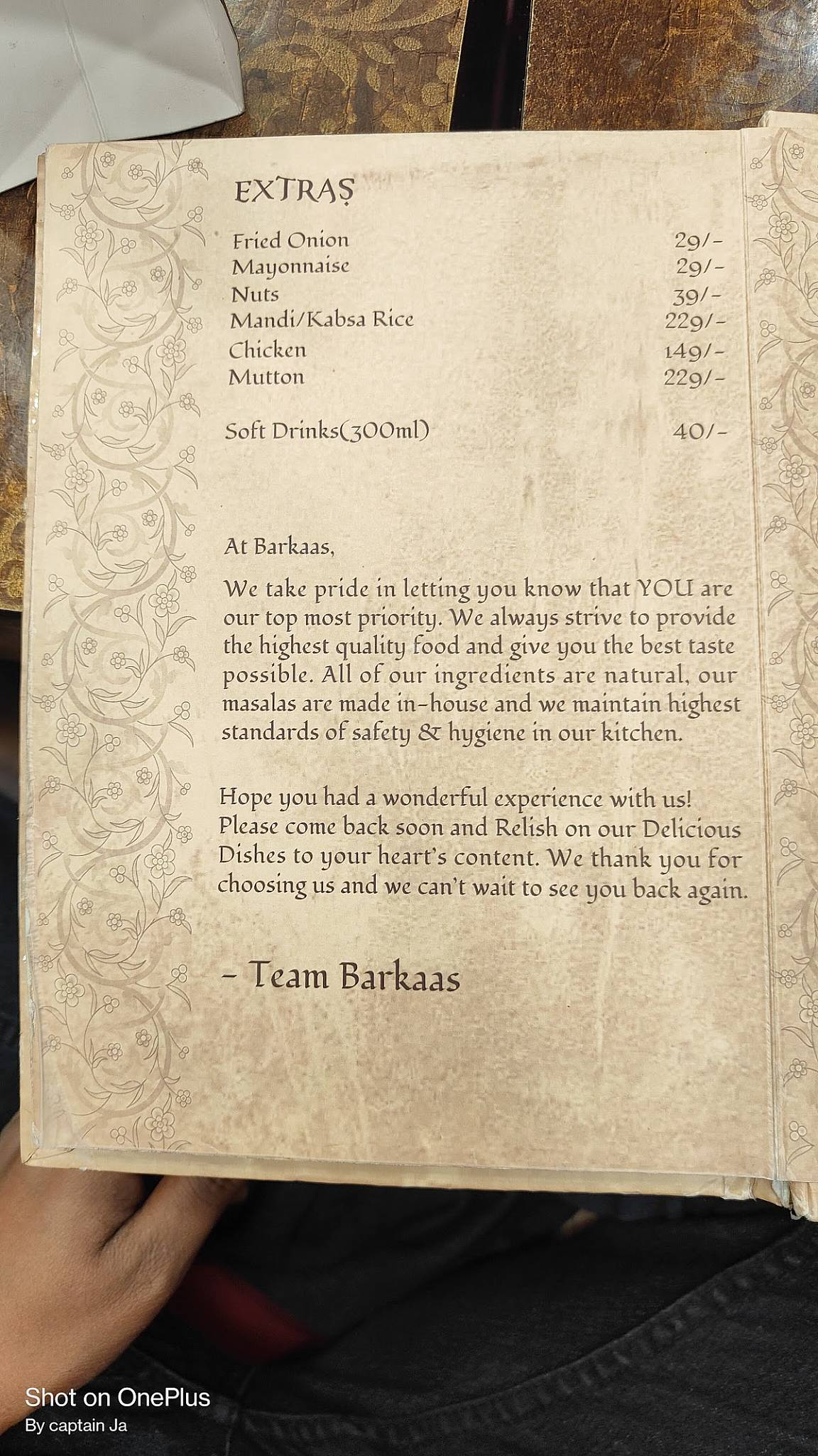 Menu at Barkaas Indo-Arabic Restaurant, Lucknow