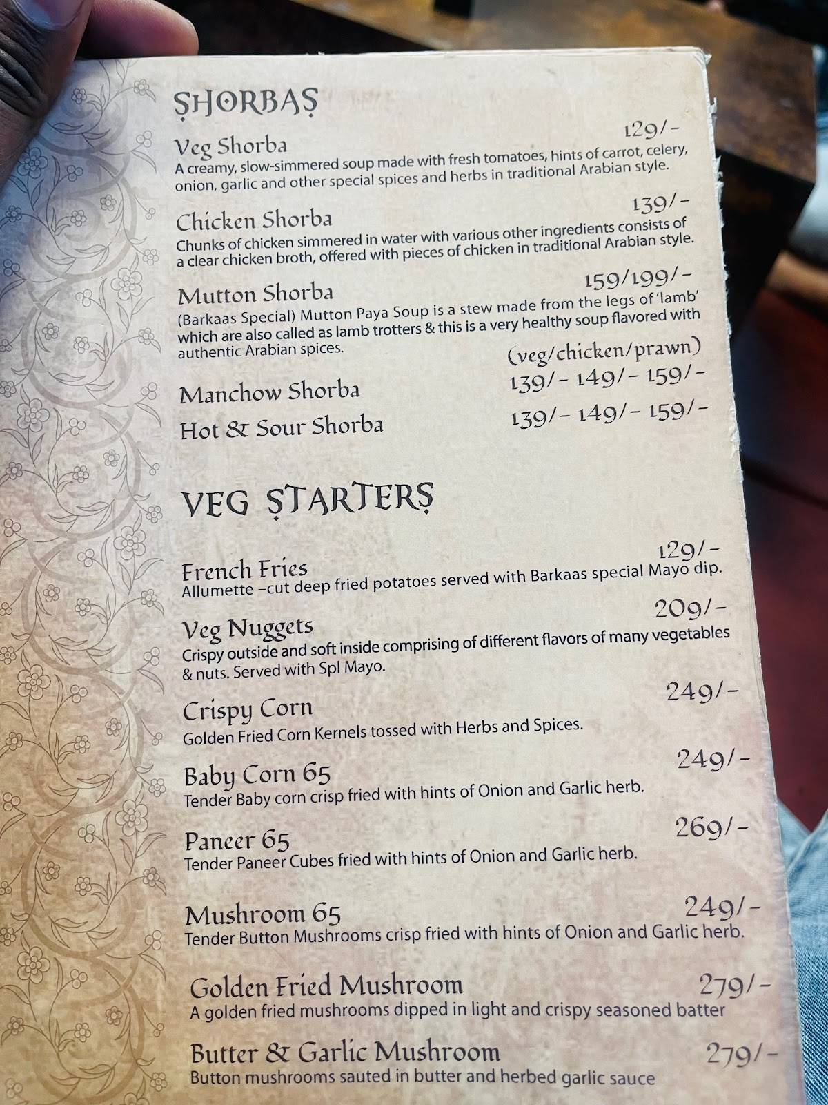Menu at Barkaas Indo-Arabic Restaurant, Lucknow