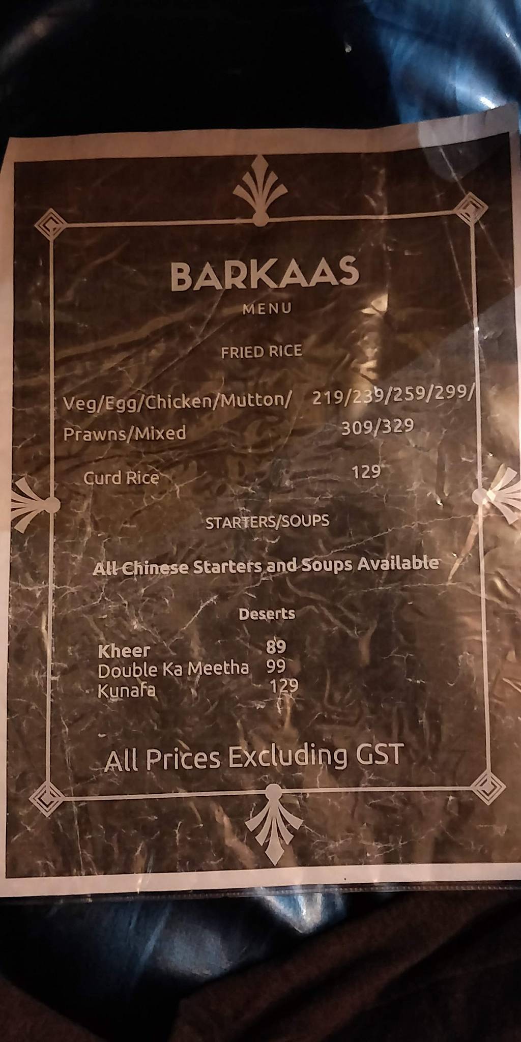 Menu at Barkas Arabian Kitchens, Rajahmundry, Near