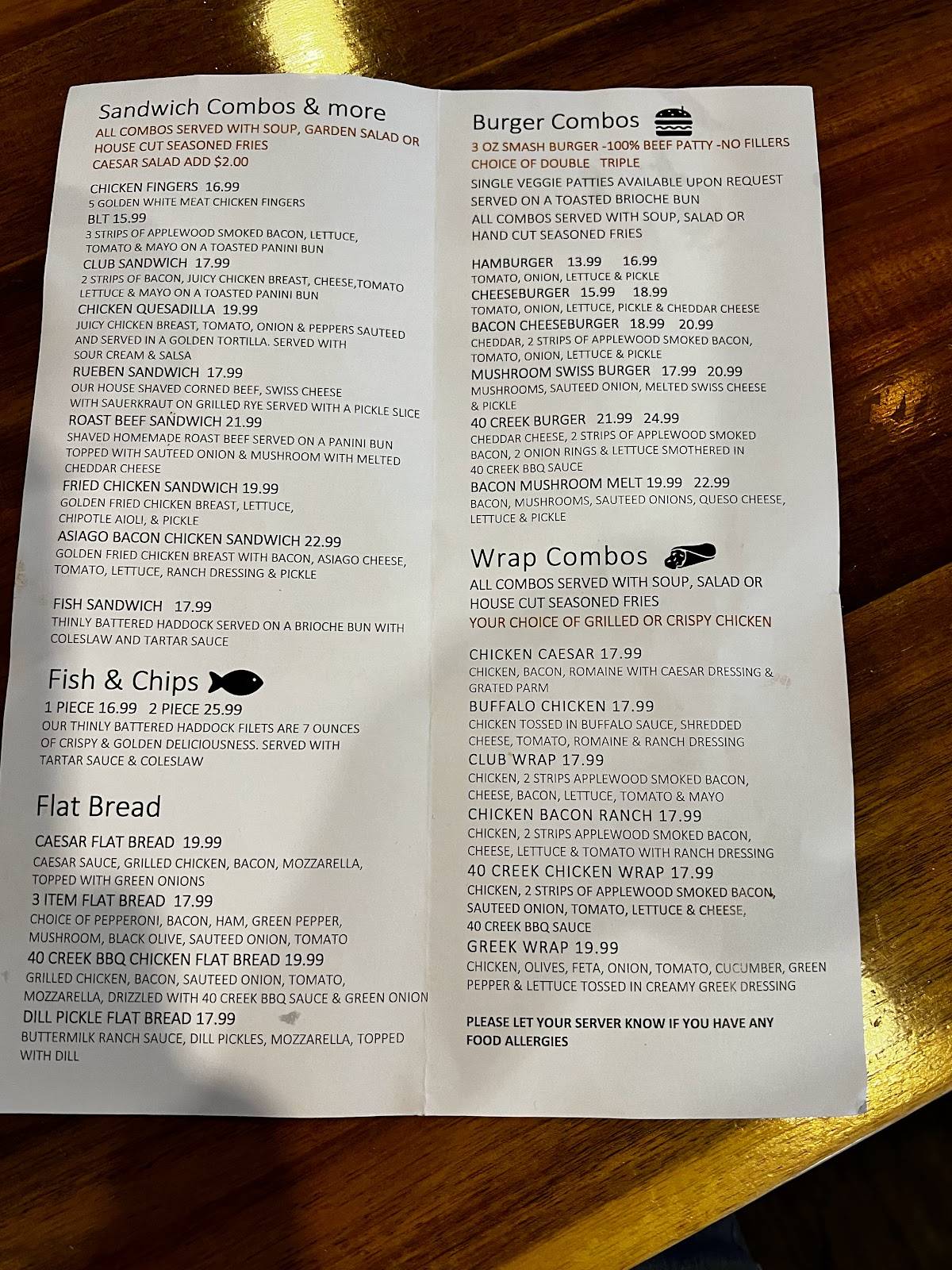 Menu at Barking Forest Eatery and Pub, Lambton Shores