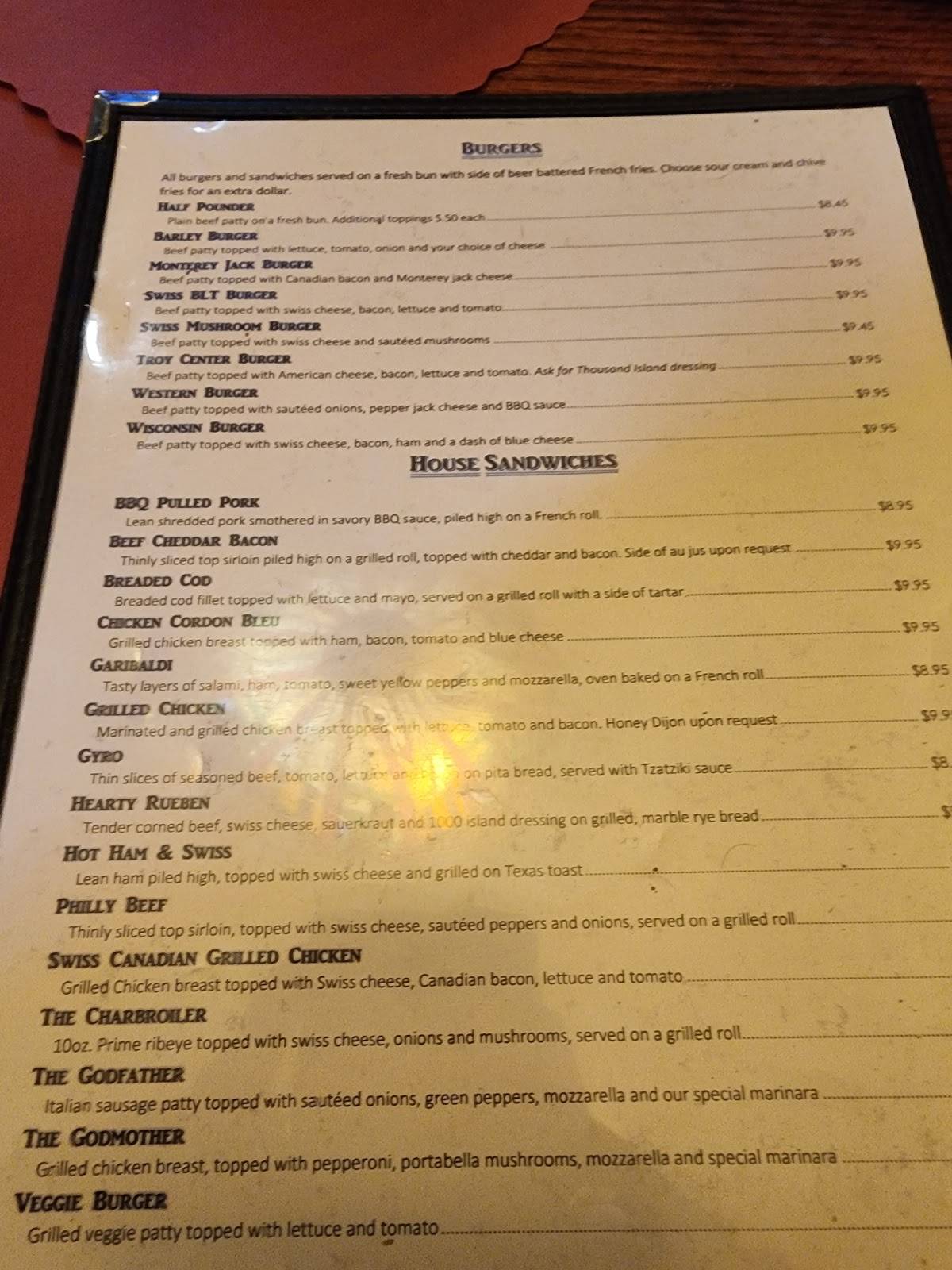 Menu at Barley's Hops & Malt, East Troy