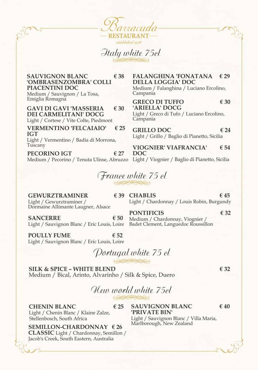 Menu at Barracuda Restaurant, Saint Julian's