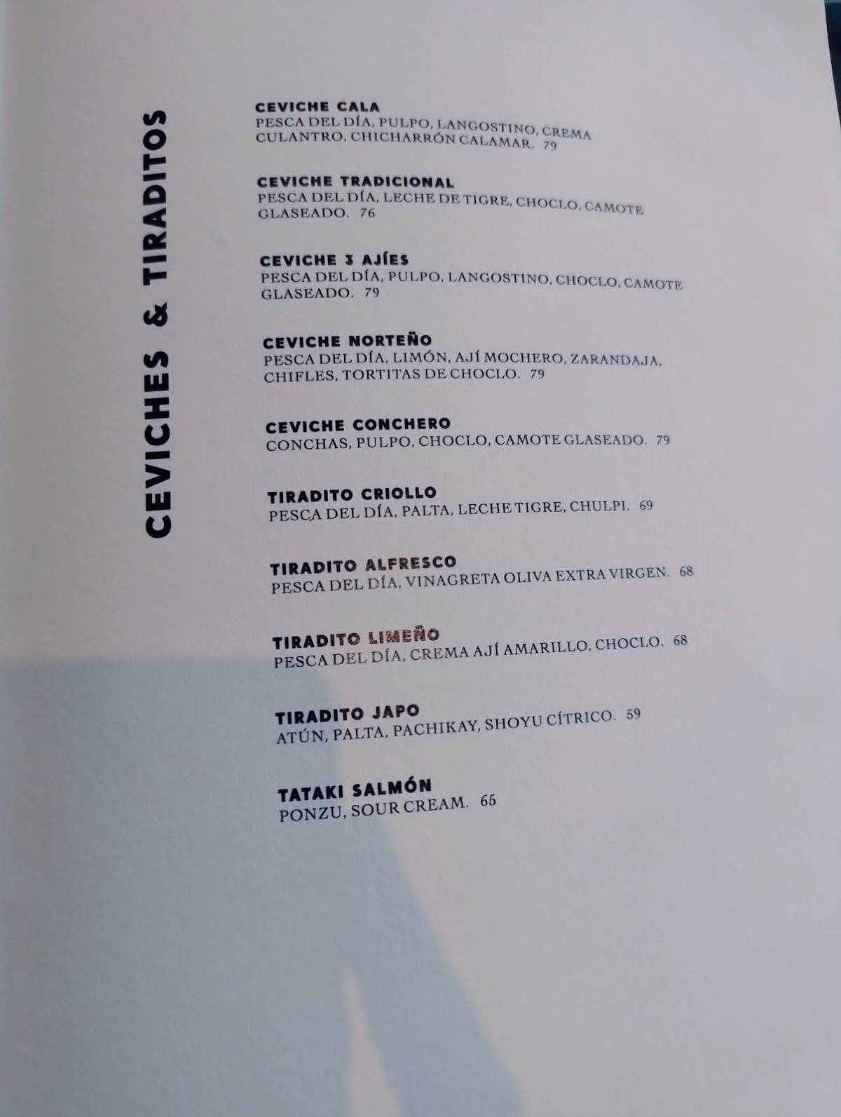 Carta de Cala Restaurante & Lounge, Barranco, Cto. de Playas
