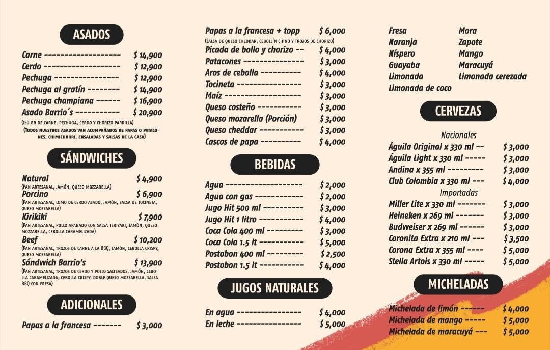 Menu at Barrio's Foods & Drinks, Soledad