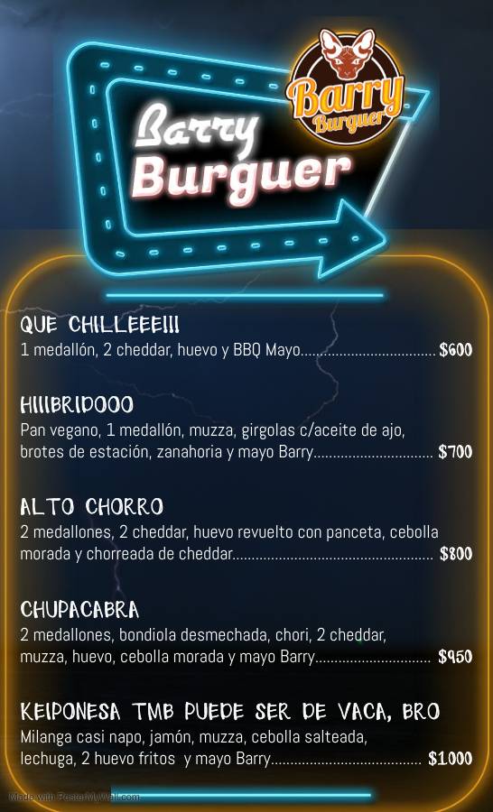 Menu at Barry Burguer, Gaiman