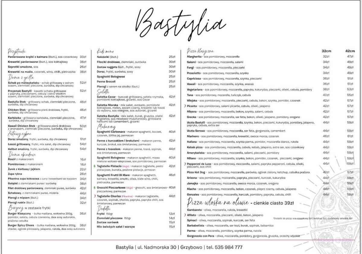 Menu at Bastylia Restauracja Grzybowo restaurant, Grzybowo