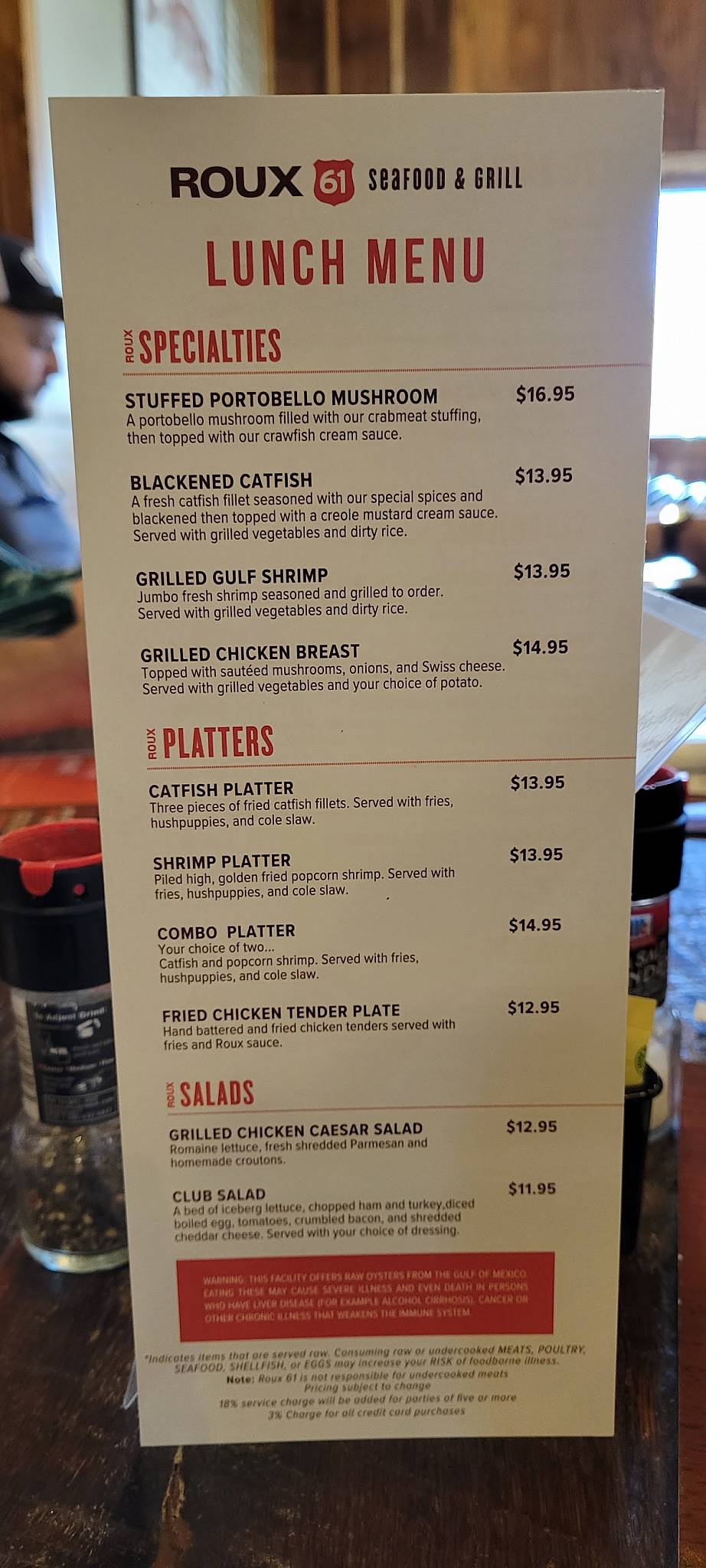 Menu at Roux 61 Seafood & Grill restaurant, Baton Rouge
