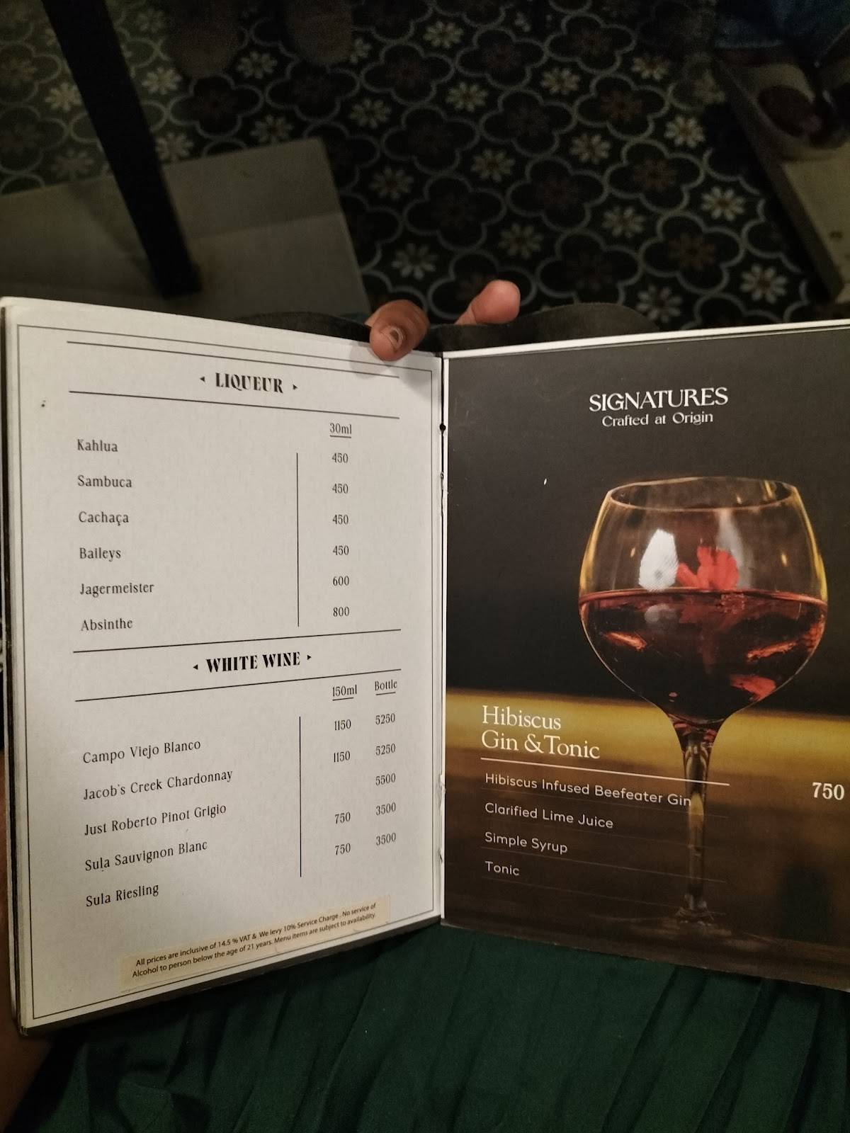 Menu at Bayroot, Chennai