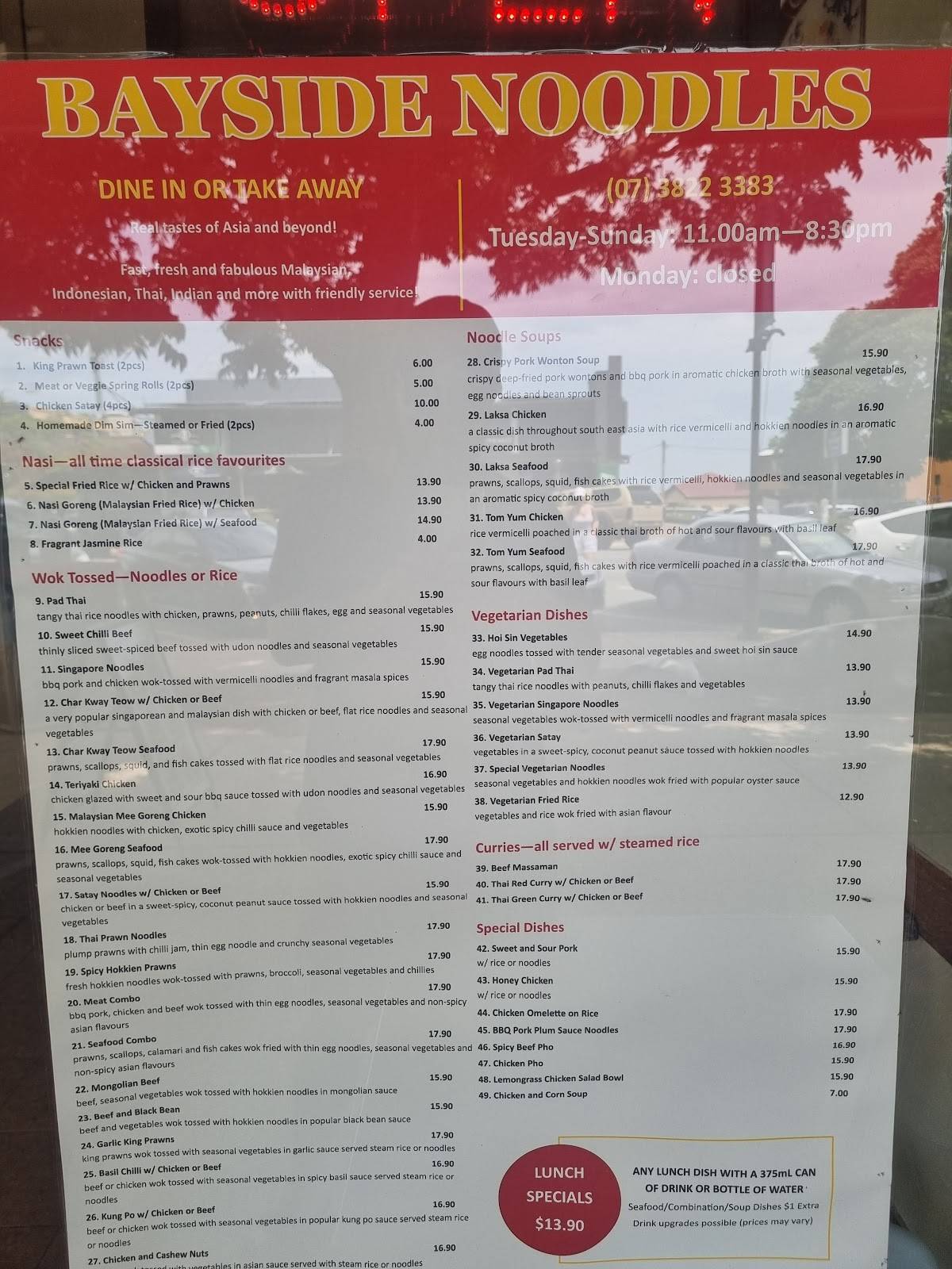 Menu at Bayside Noodle Lounge fast food, Wellington Point