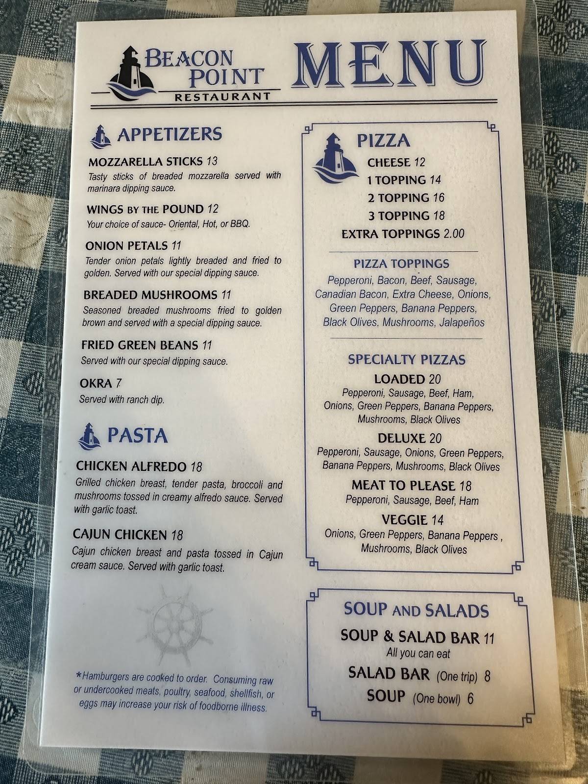 Menu at Beacon Point Restaurant, Lakeview