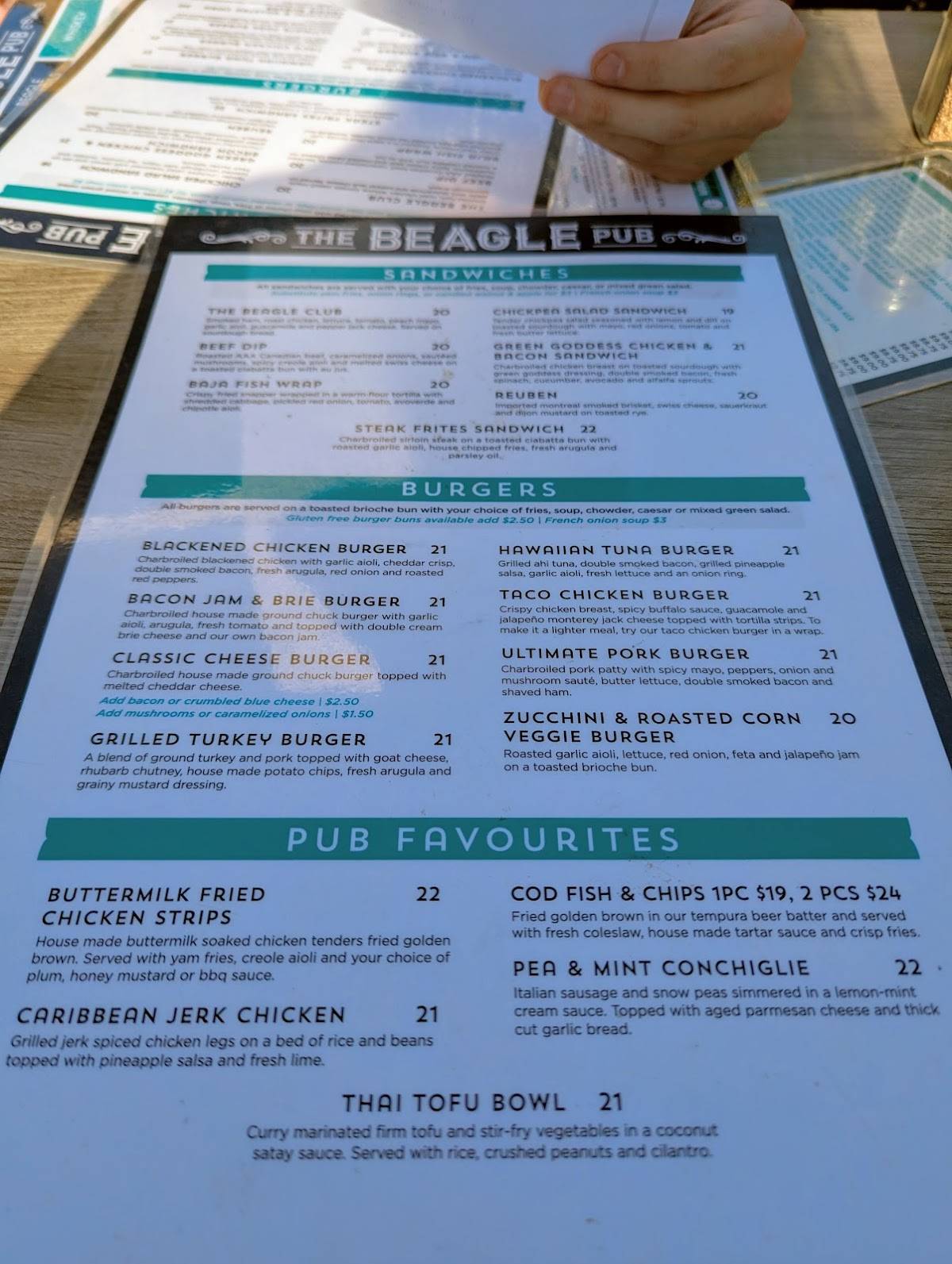 Menu at Beagle Pub, Victoria
