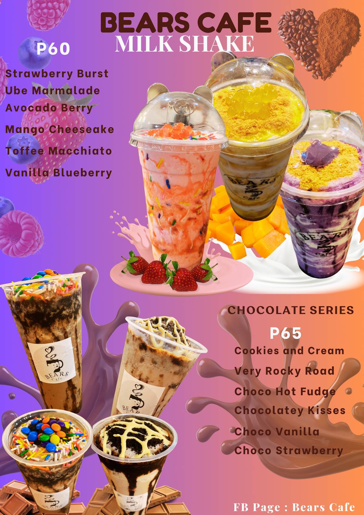 Menu at Bears Café, Davao City