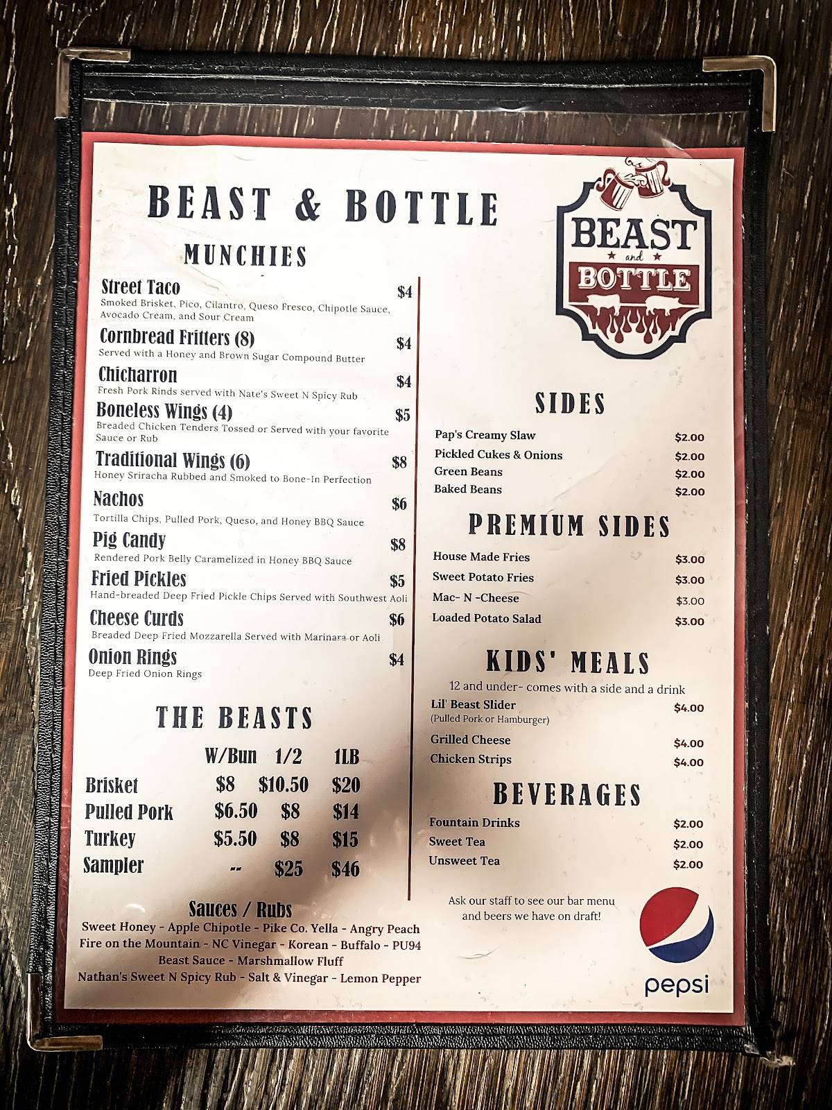 Menu at Beast and Bottle BBQ, Waverly