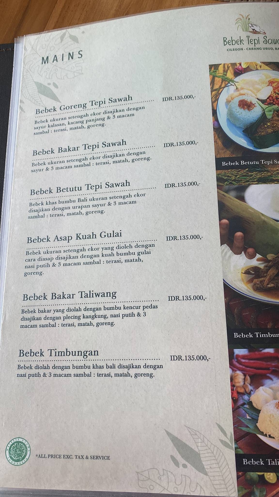 Menu at Bebek Tepi Sawah Cilegon restaurant, Cilegon