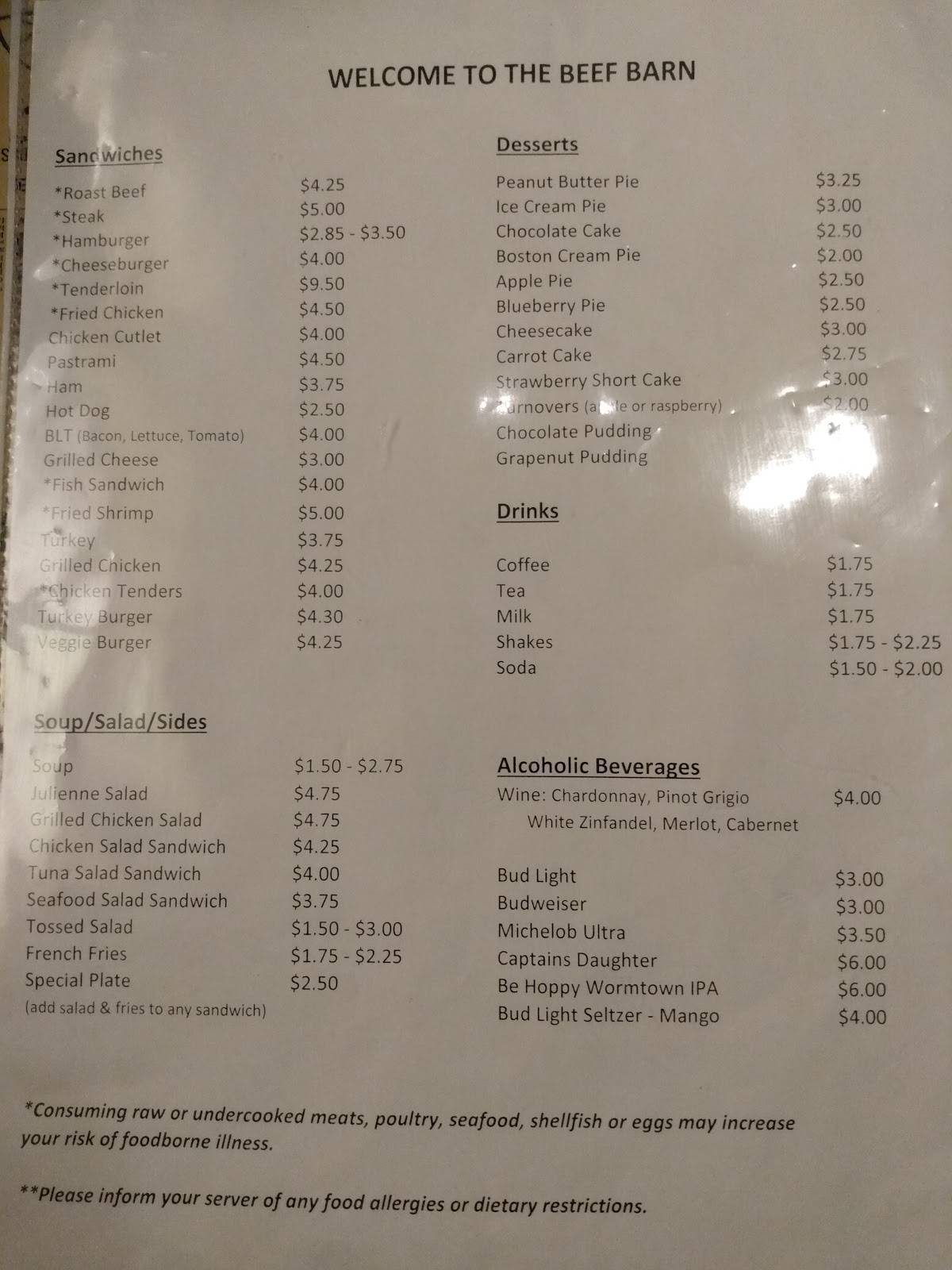 Menu at Beef Barn, North Smithfield, 200 Industrial Dr