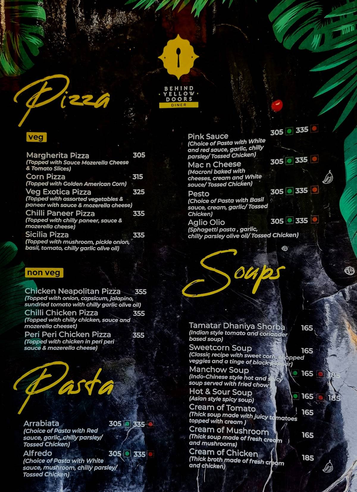 Menu at Behind Yellow Doors Diner, Varanasi, Hotel Stay Banaras C-33/52 ...