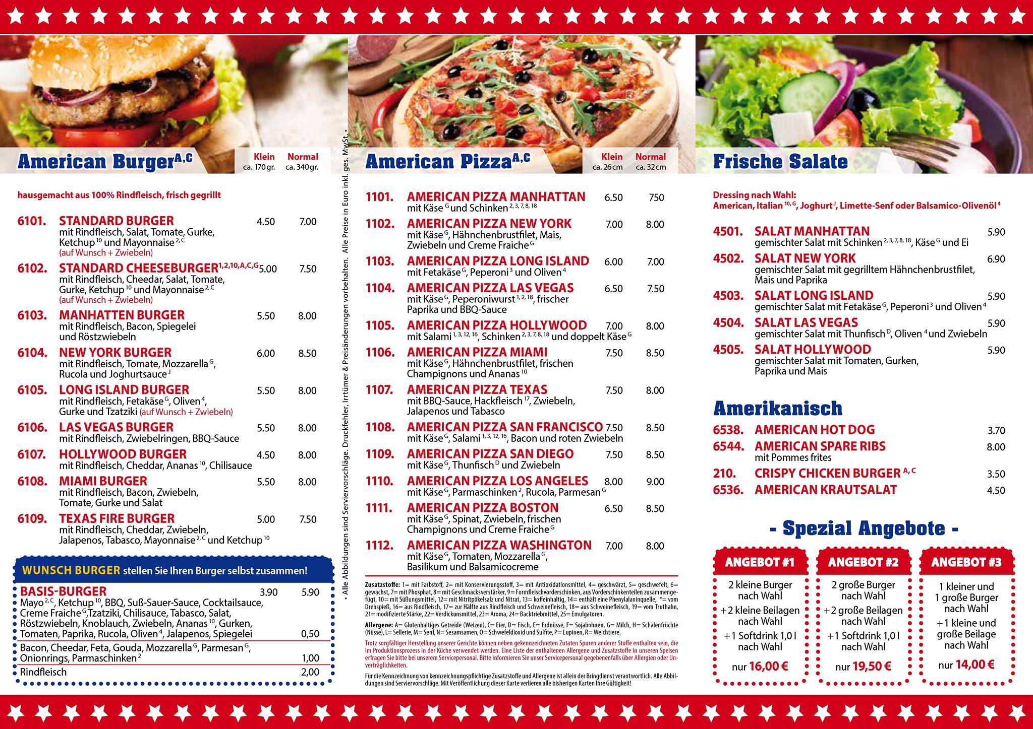 Menu at Bella Vista restaurant, Frankfurt