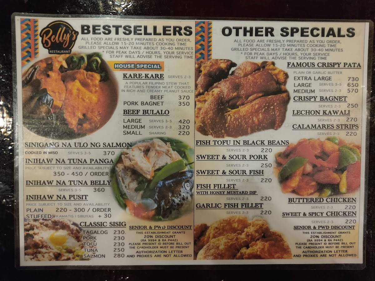 Menu at Belly's Restaurant, Malabon
