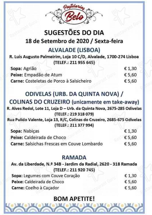 Menu at Pastelarias Belo - Loja das Colinas do Cruzeiro restaurant ...