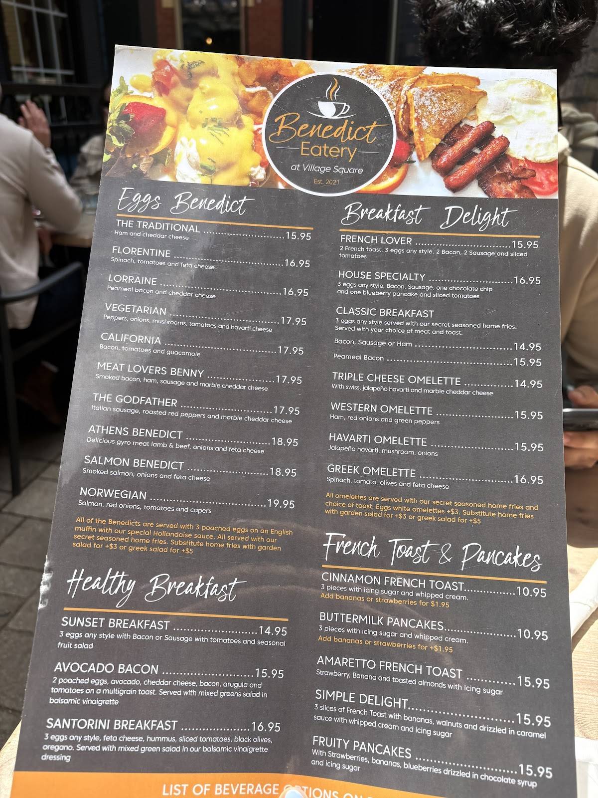 Menu at Benedict Eatery restaurant, Burlington