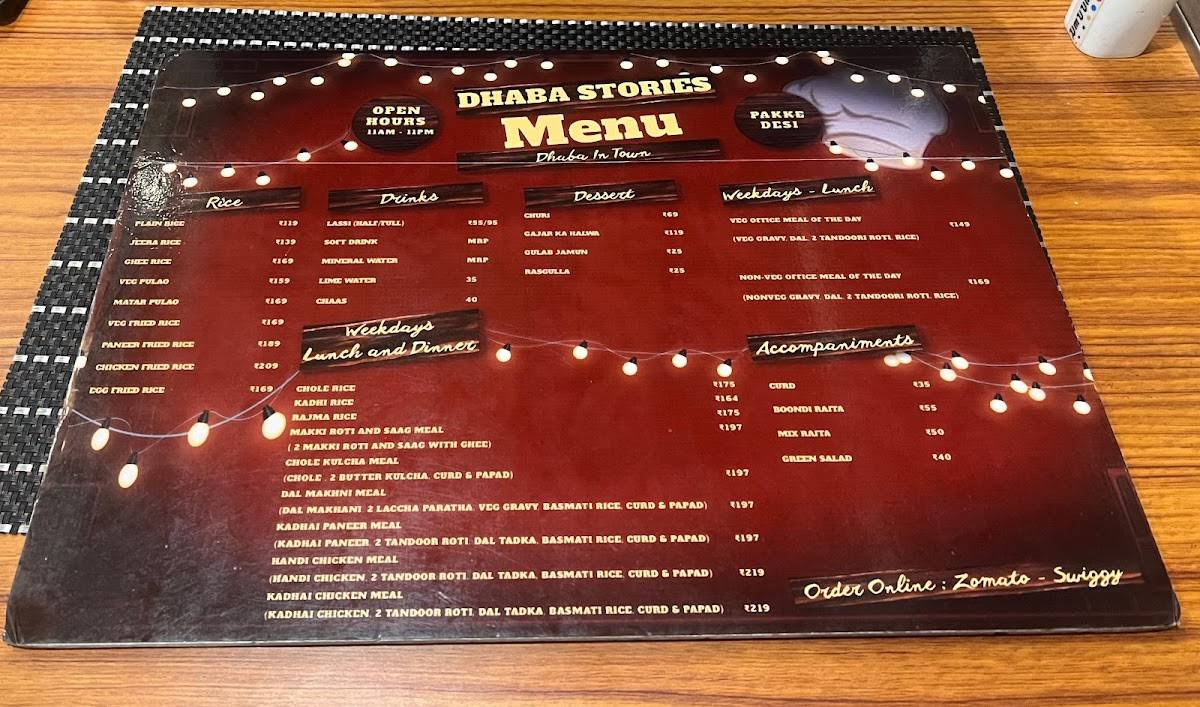 Menu at Dhaba Stories HSR, Bengaluru