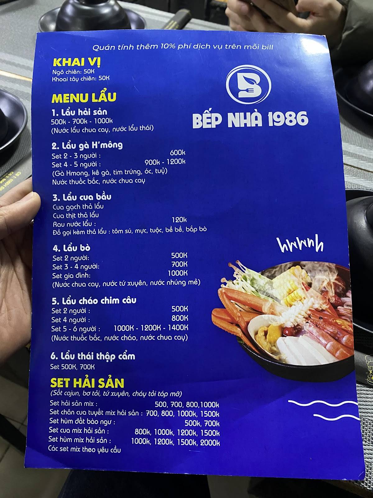 Menu at Bếp Nhà 1986 restaurant, Hanoi, 106d1 P. Đặng Văn Ngữ