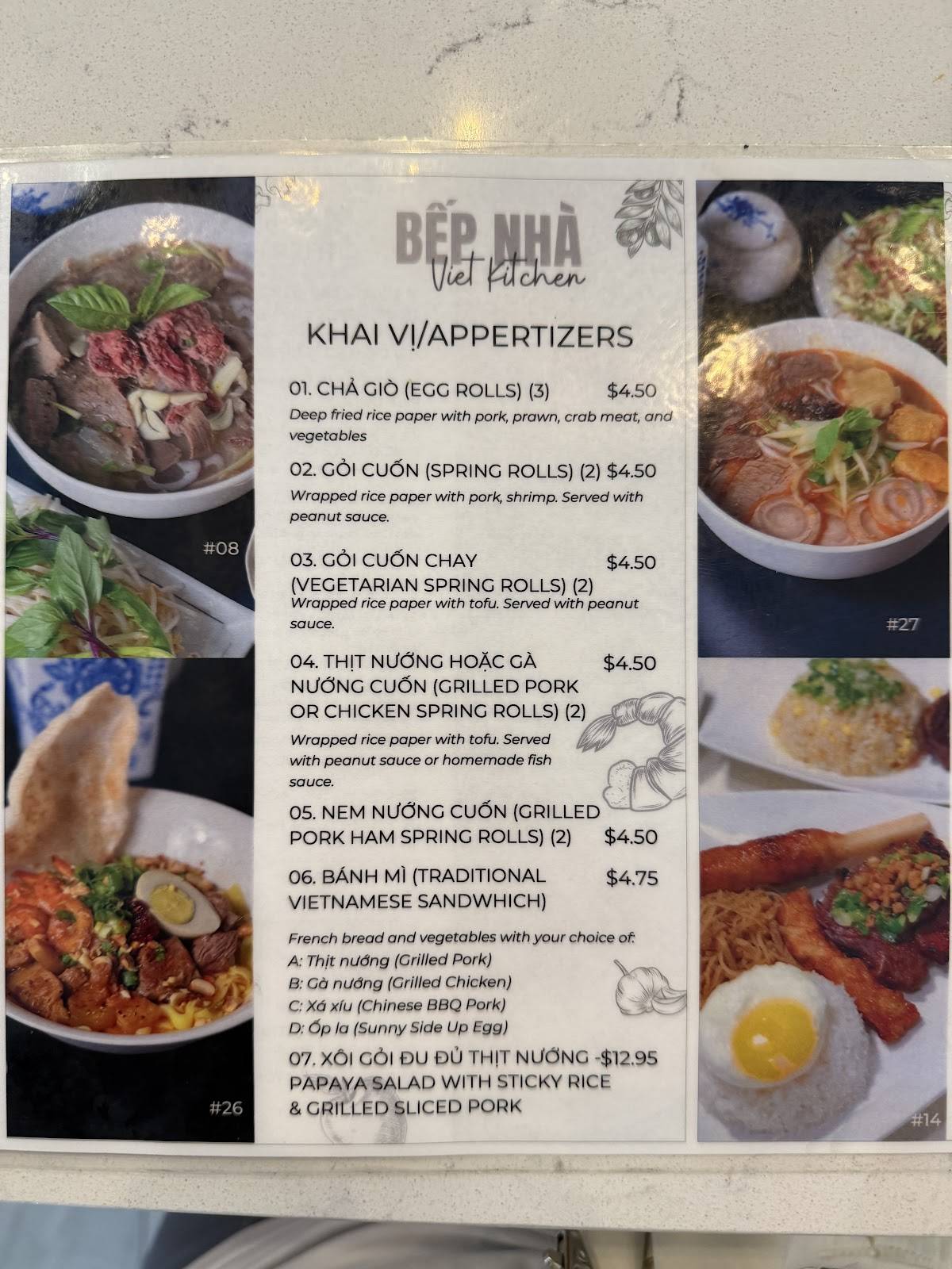 Menu at Bếp Nhà (Viet Kitchen) restaurant, Dallas