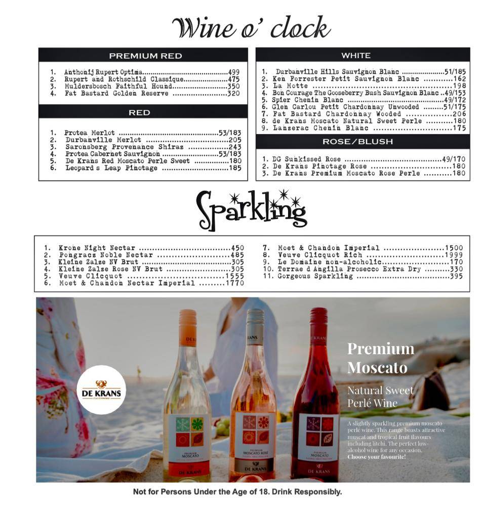 Menu at Next Chapter Restaurant, Durban