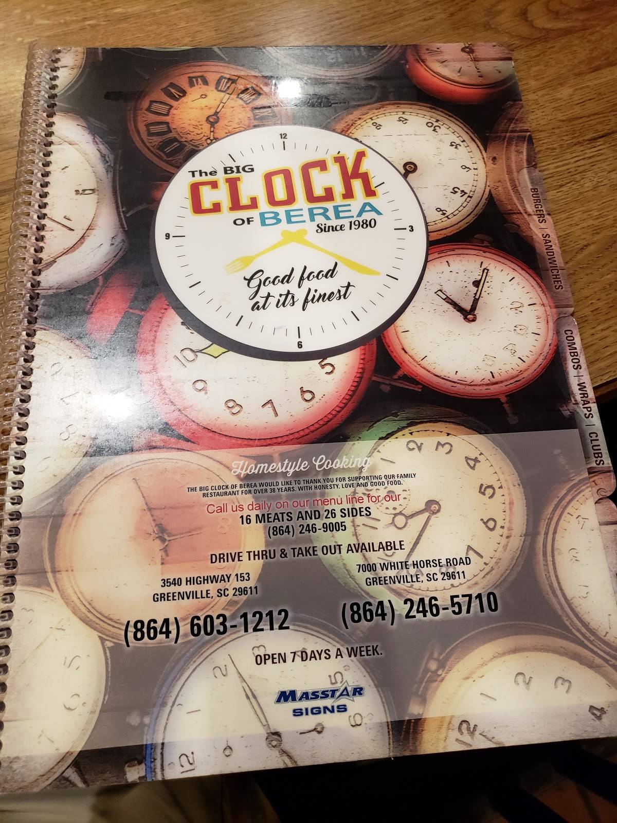 Menu at The Big Clock of Berea BBQ, Greenville