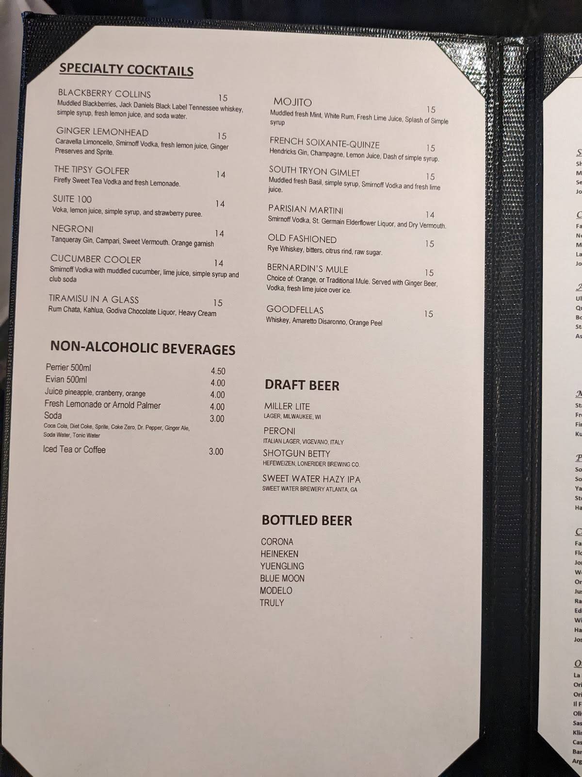 Menu at Bernardin's Restaurant At Ratcliffe, Charlotte