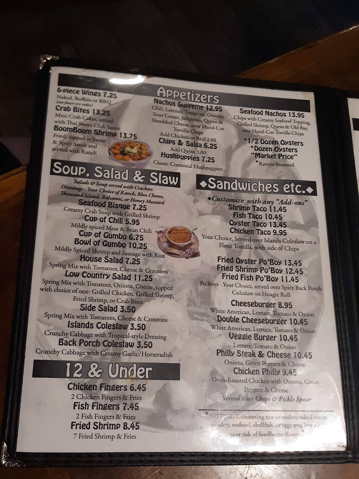 Menu at Bernie's Tybee Island pub & bar, Tybee Island