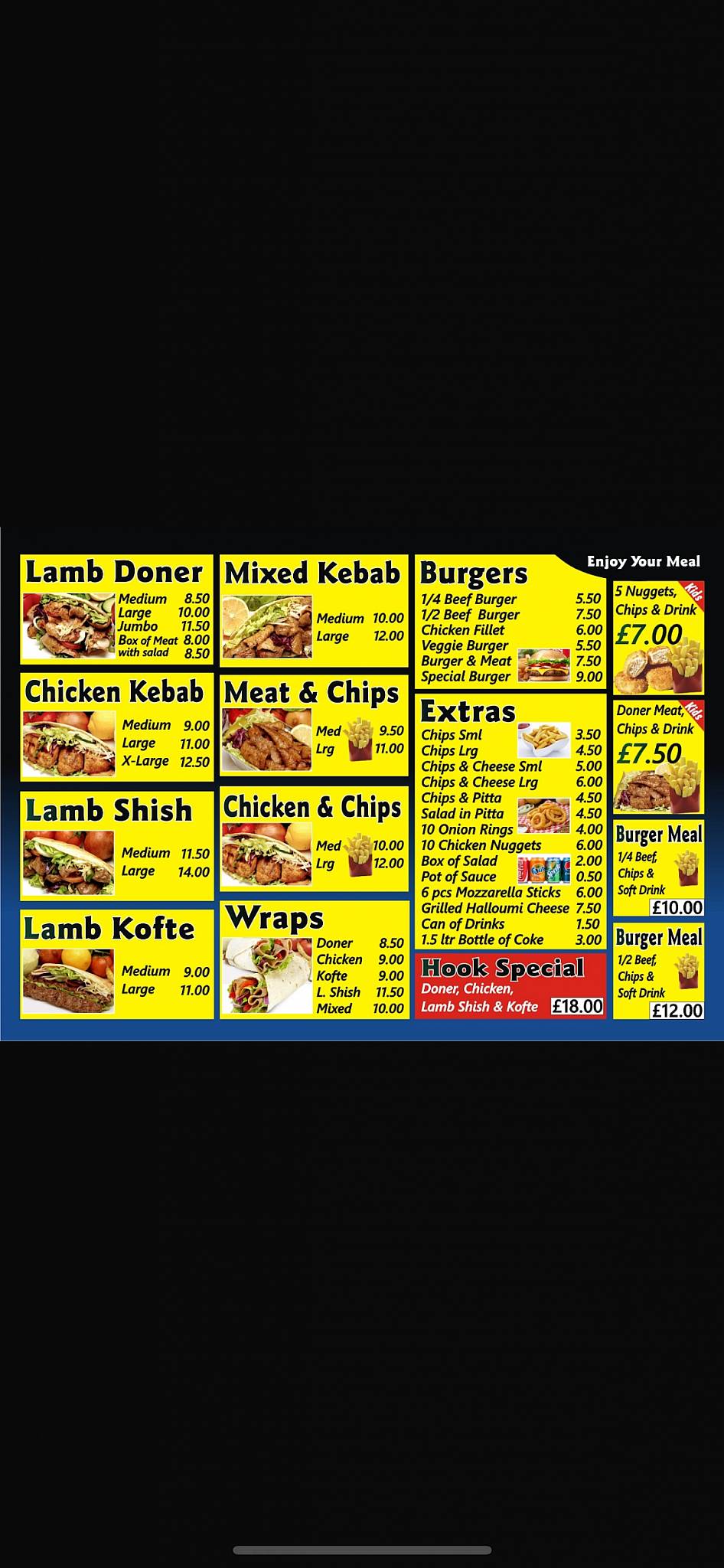 Menu at Best Hook Kebab restaurant, Hook