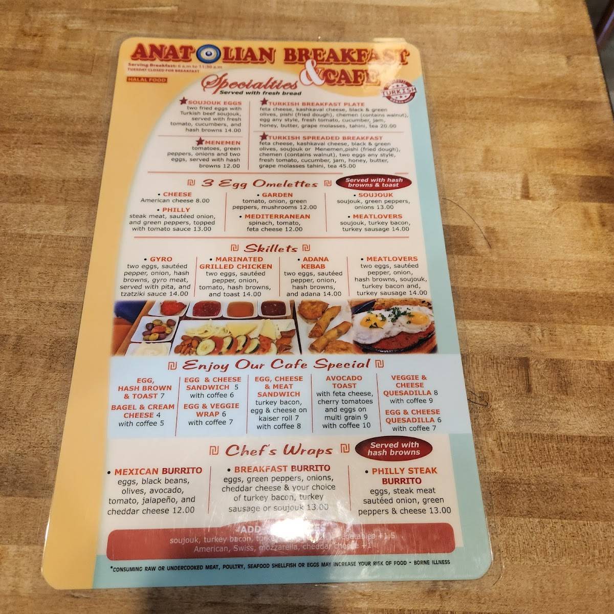 Menu at Anatolian Kitchen restaurant, Bethlehem