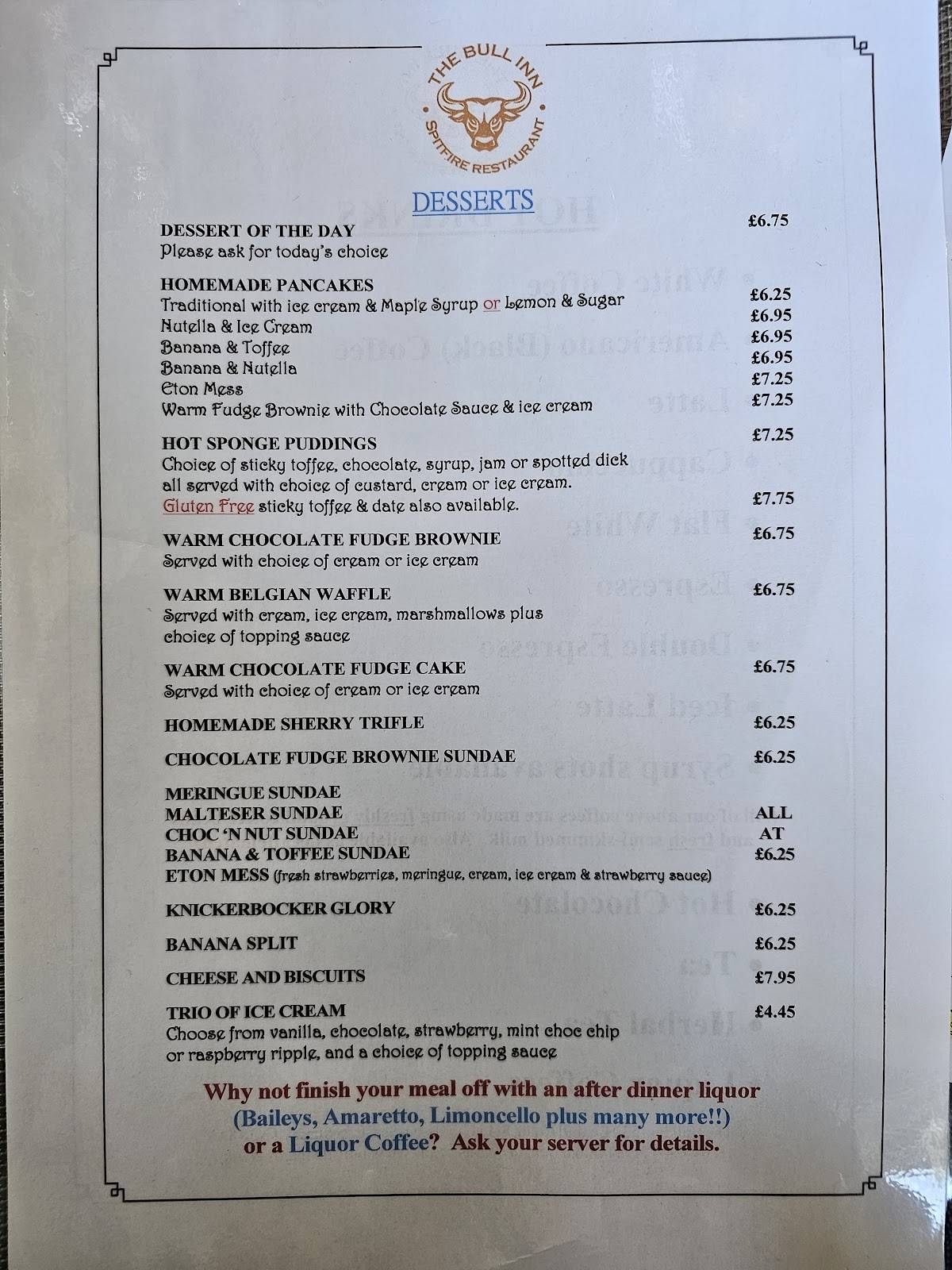 Menu at The Bull pub & bar, Saint Leonards