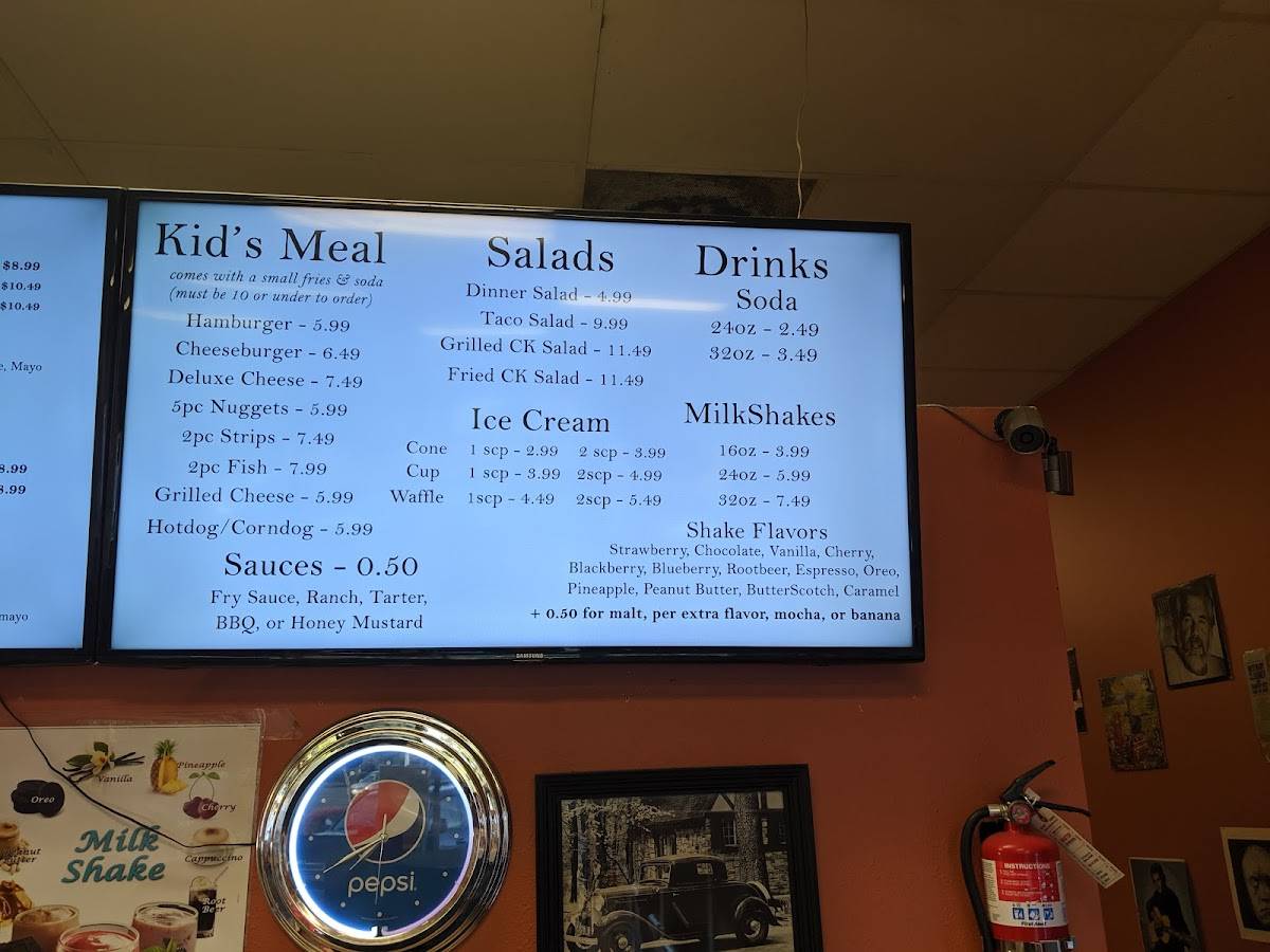Menu at Big Daddy's restaurant, Graham