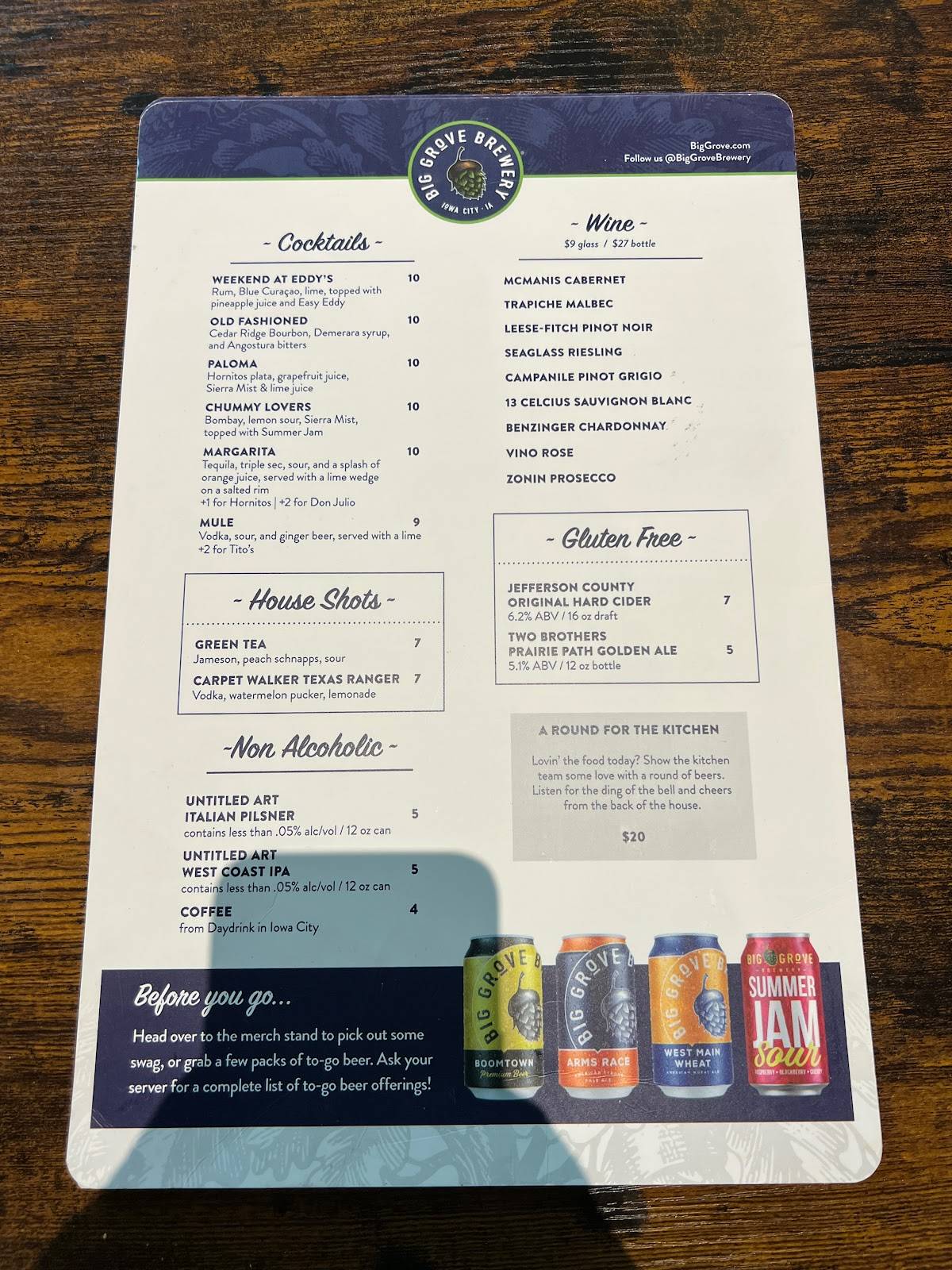 Menu at Big Grove Brewery & Taproom restaurant, Iowa City