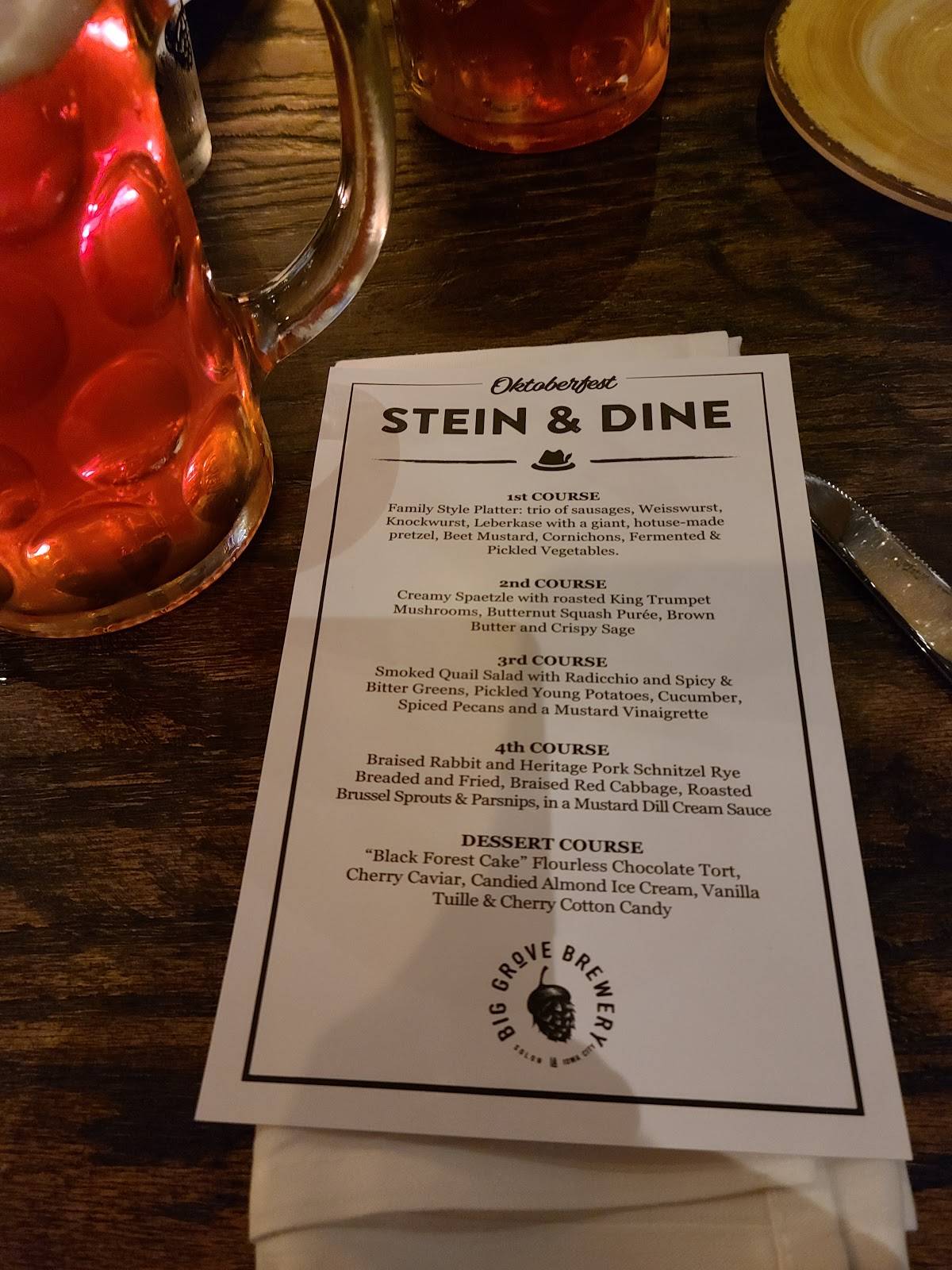 Menu at Big Grove Brewery & Taproom restaurant, Iowa City