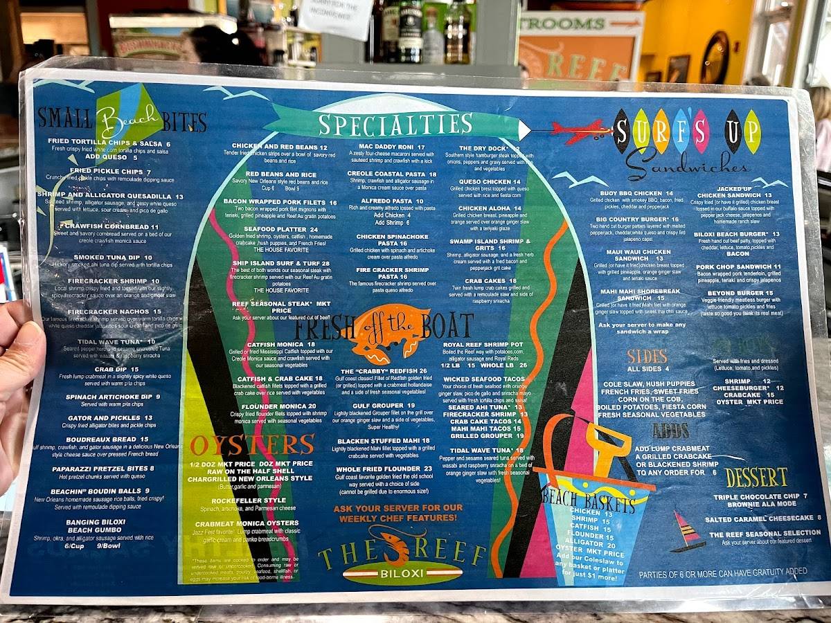 Menu at The Reef restaurant, Biloxi