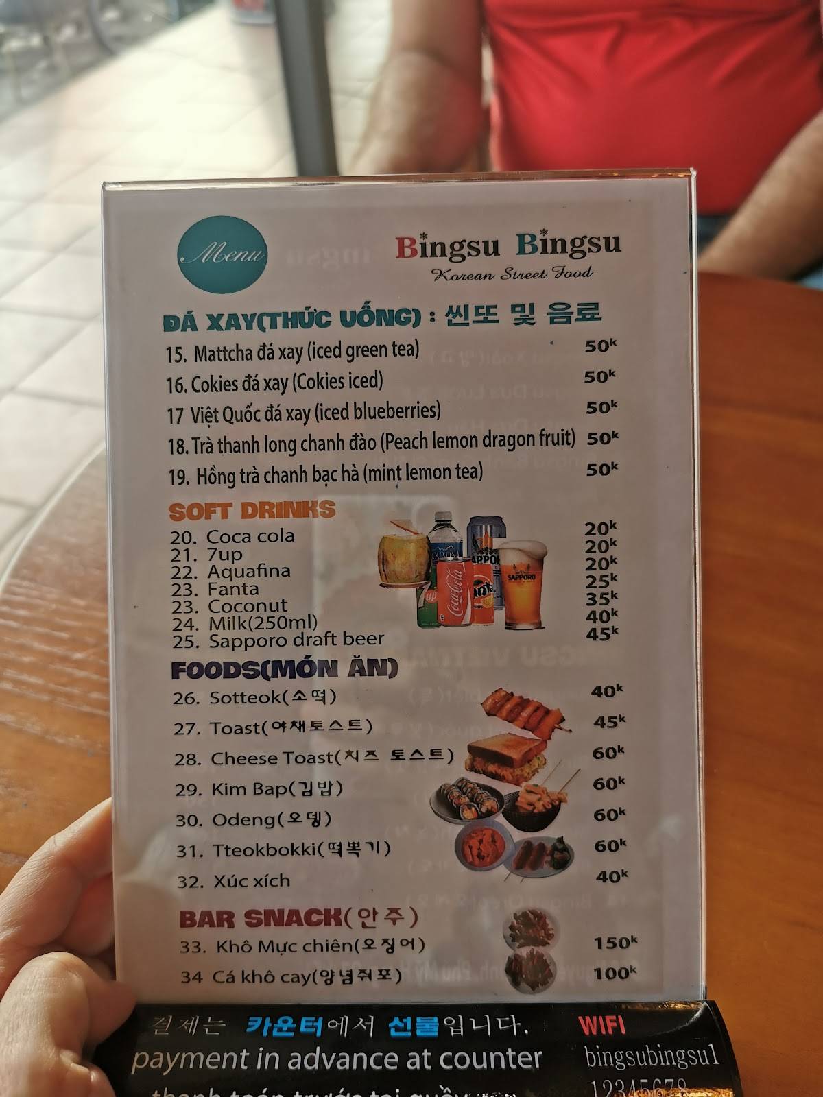 Menu at Bingsu Bingsu Cafe, Ho Chi Minh City